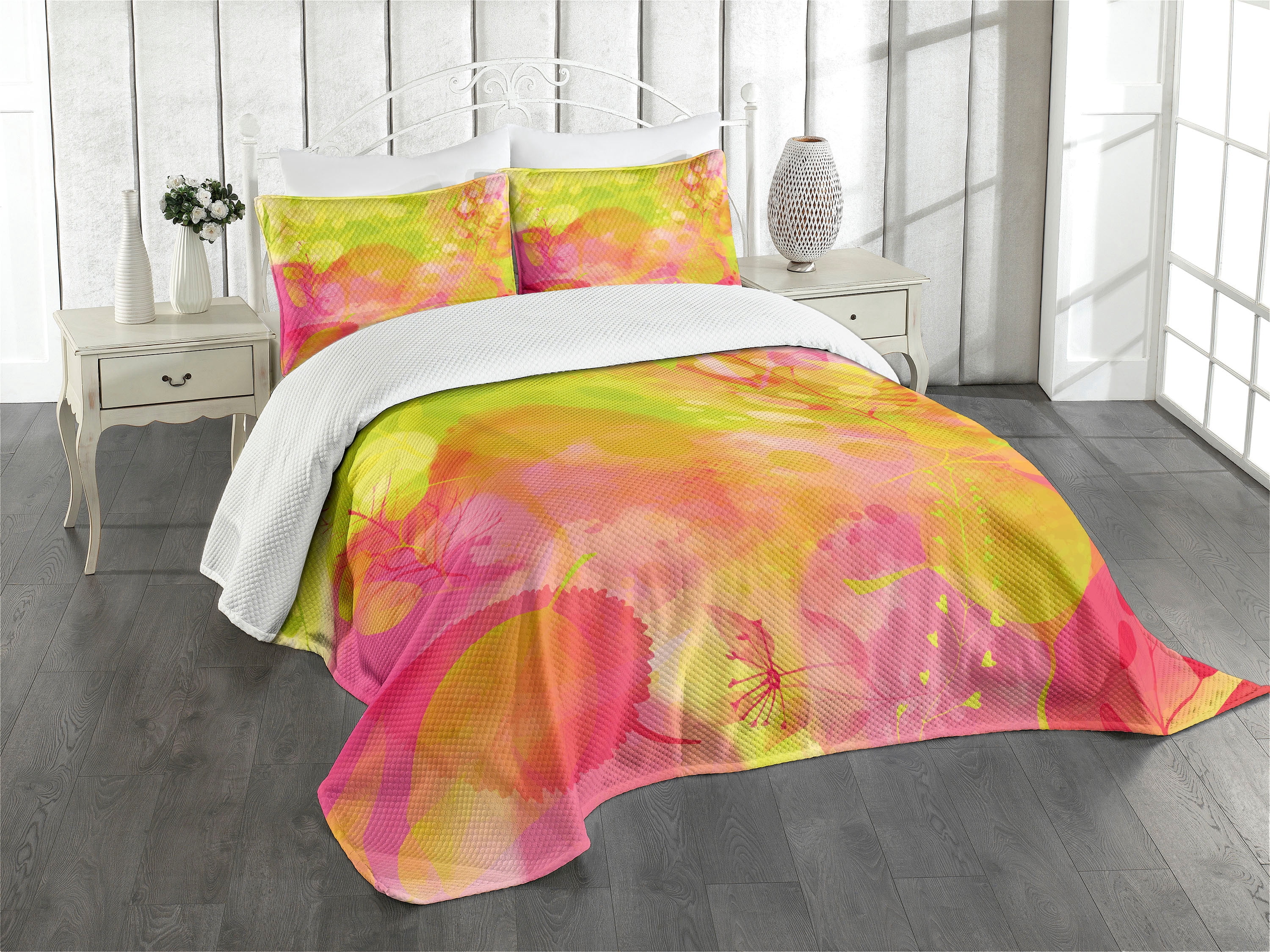 Ambesonne Pastel Quilted Bedspread Set 3 Pcs, Spring Yard Watercolors ...
