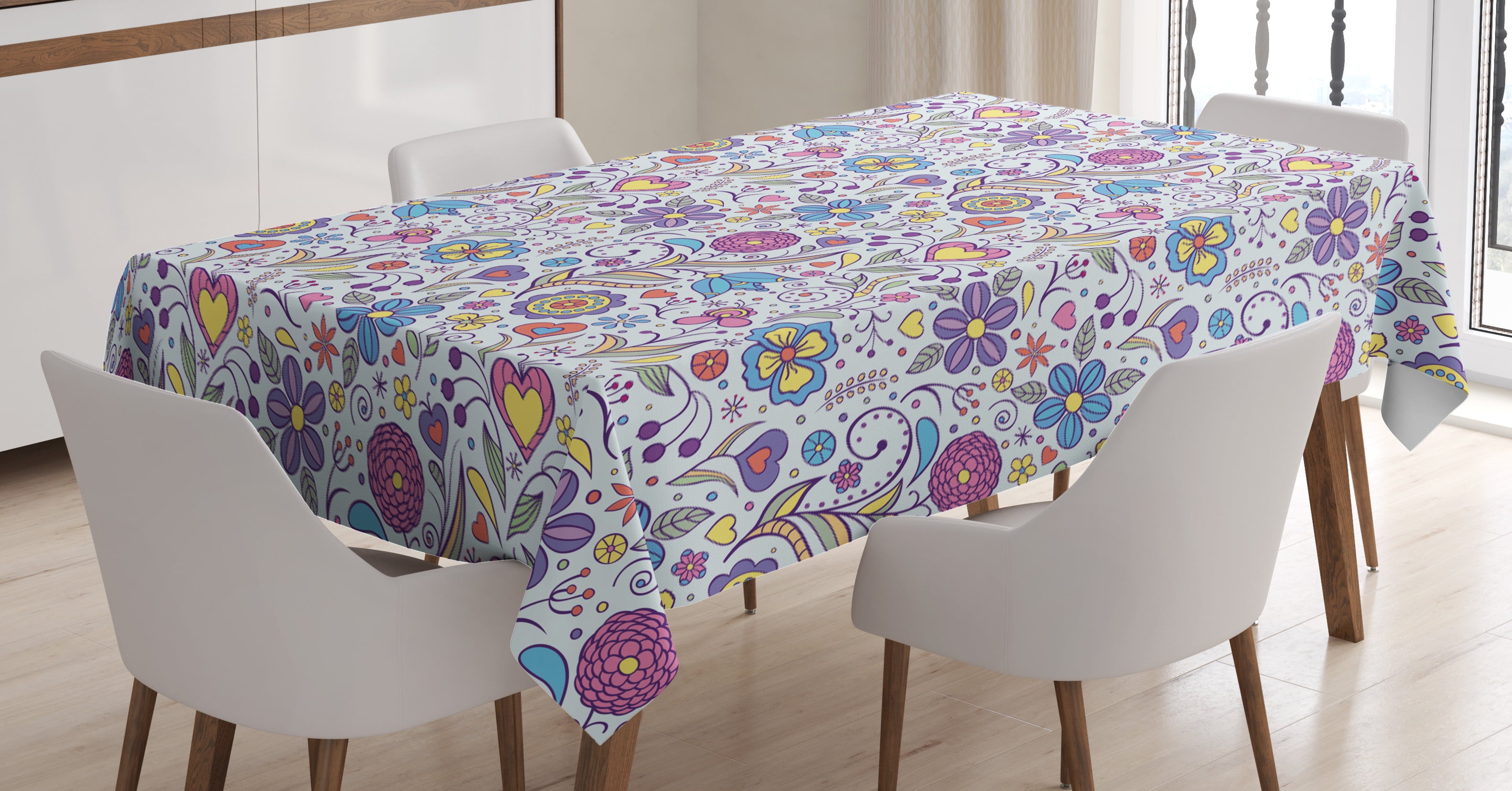 Ambesonne Pastel Tablecloth Rectangular Table Cover, Doodle Botany ...