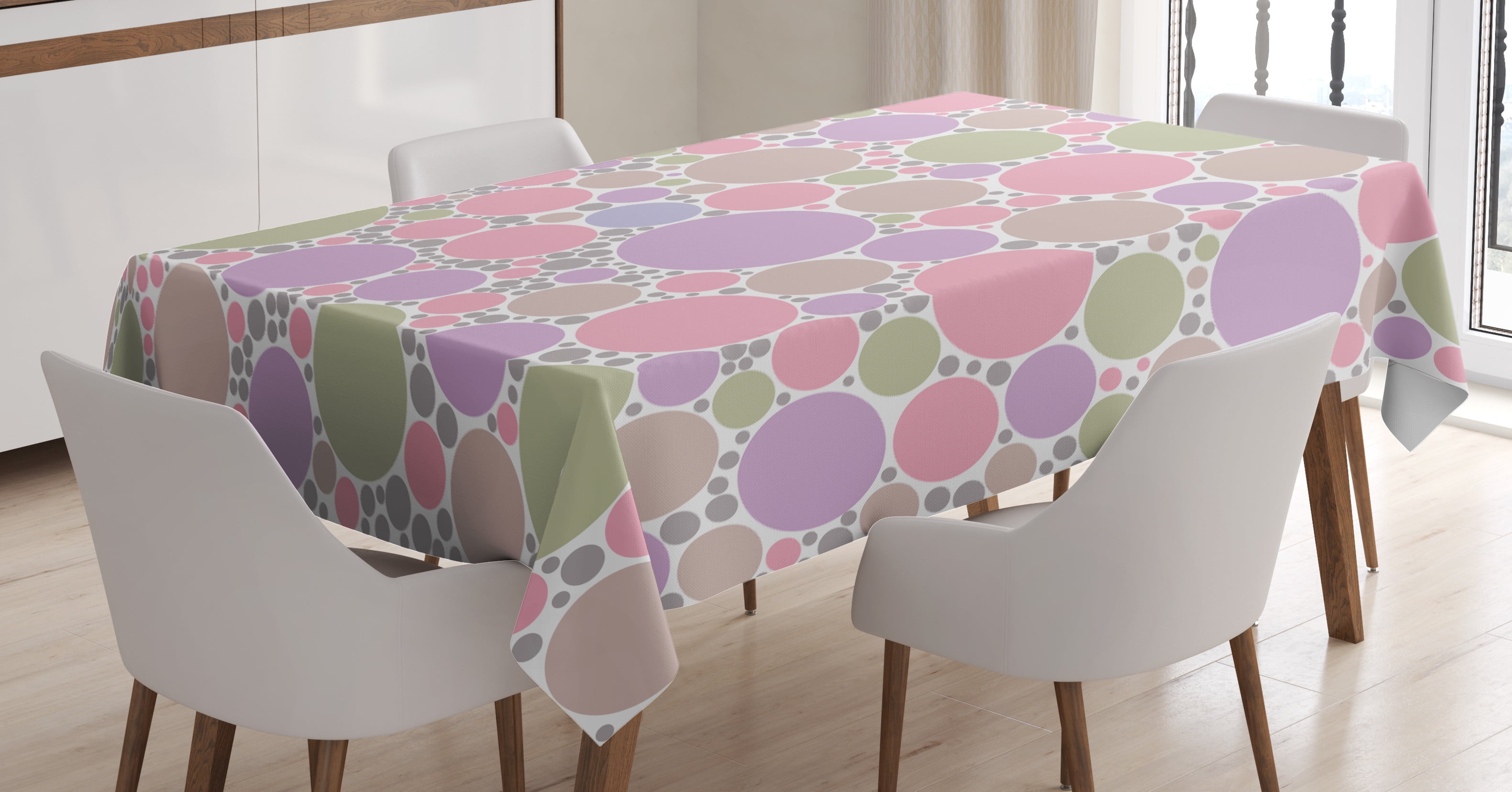Ambesonne Pastel Tablecloth Rectangular Table Cover, Geometric Polka ...
