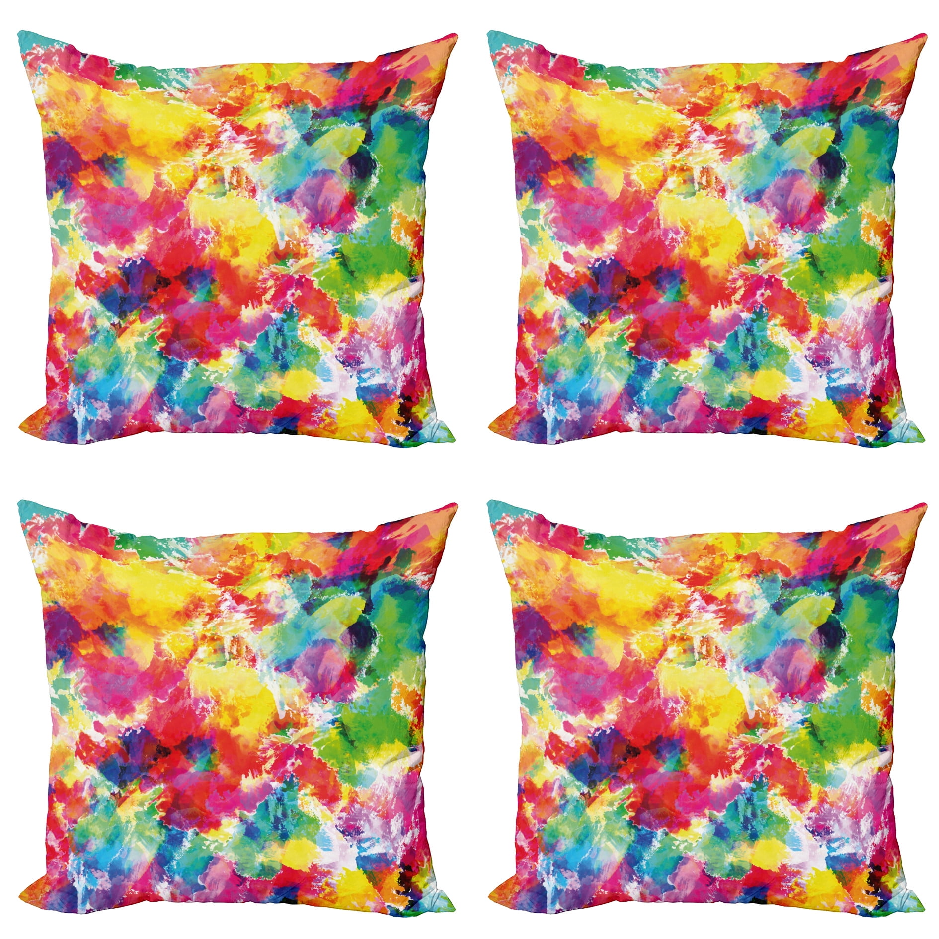 Ambesonne Pastel Throw Pillow Cover 4 Pack, Vivid Messy Watercolors, 18 ...