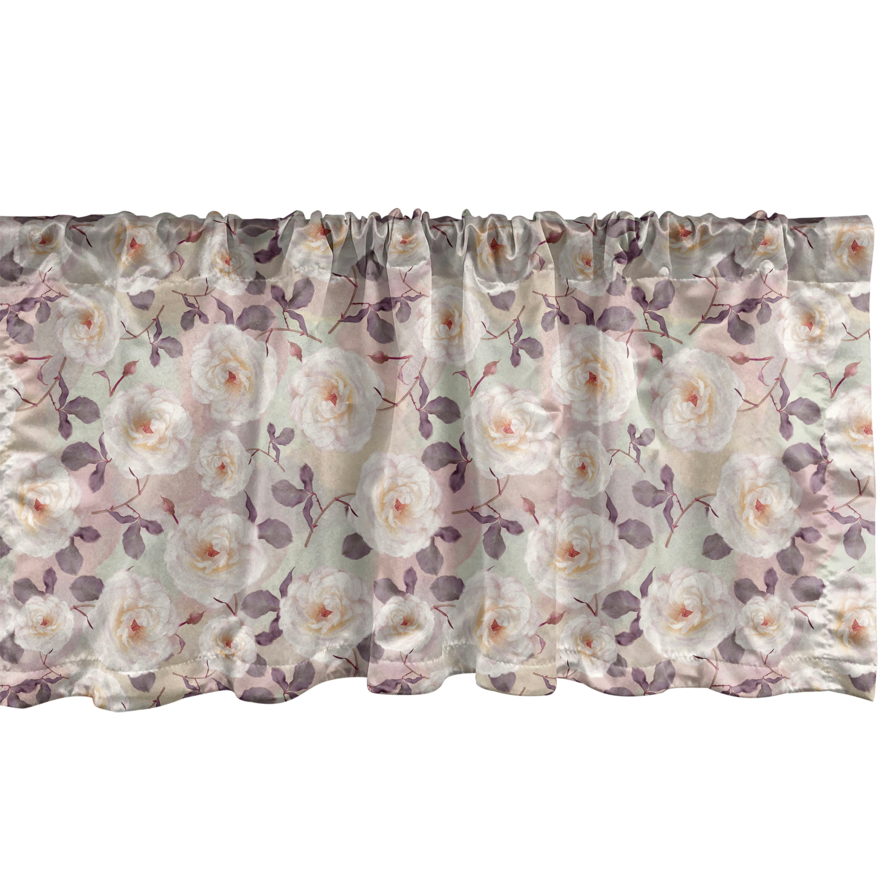 Ambesonne Pastel Valance Pack of 2, Floral Blooming Wild Roses, 54"X12 ...