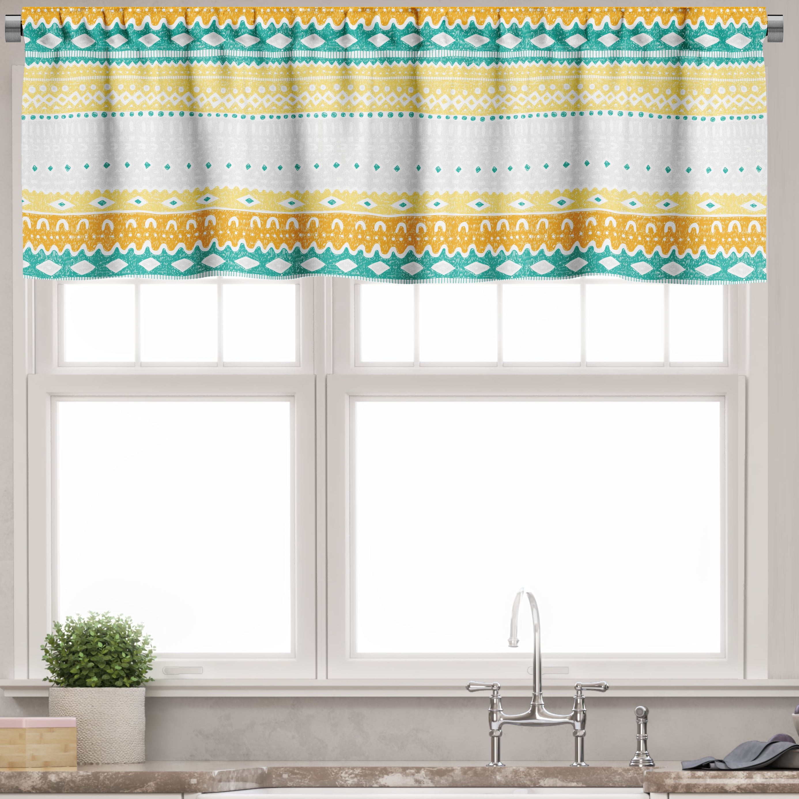 Ambesonne Pastel Valance Pack of 2, Hand Drawn Tribal Motifs, 42"X18 ...