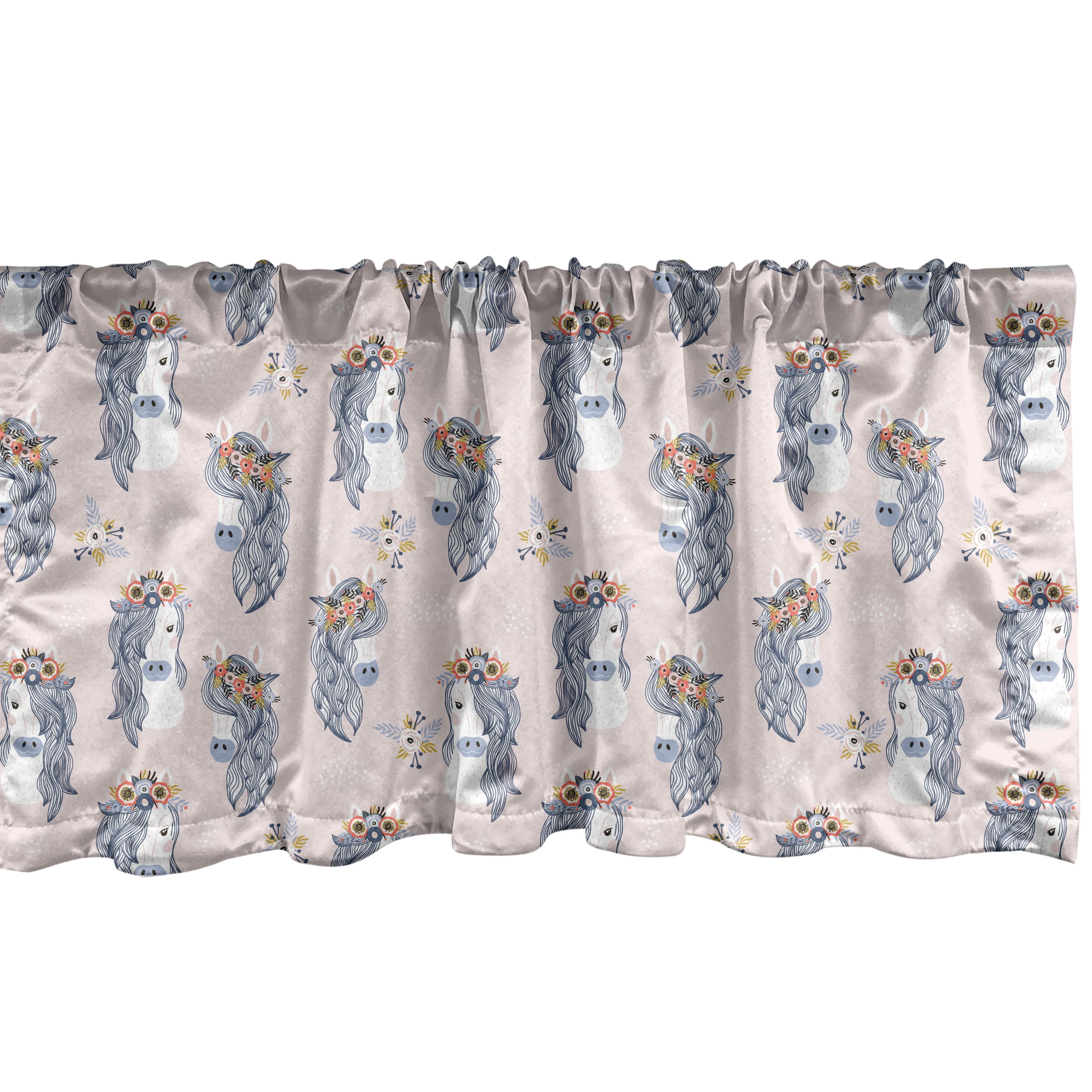 Ambesonne Pastel Window Valance, Horses and Flowers on Head, 42" x 12 ...