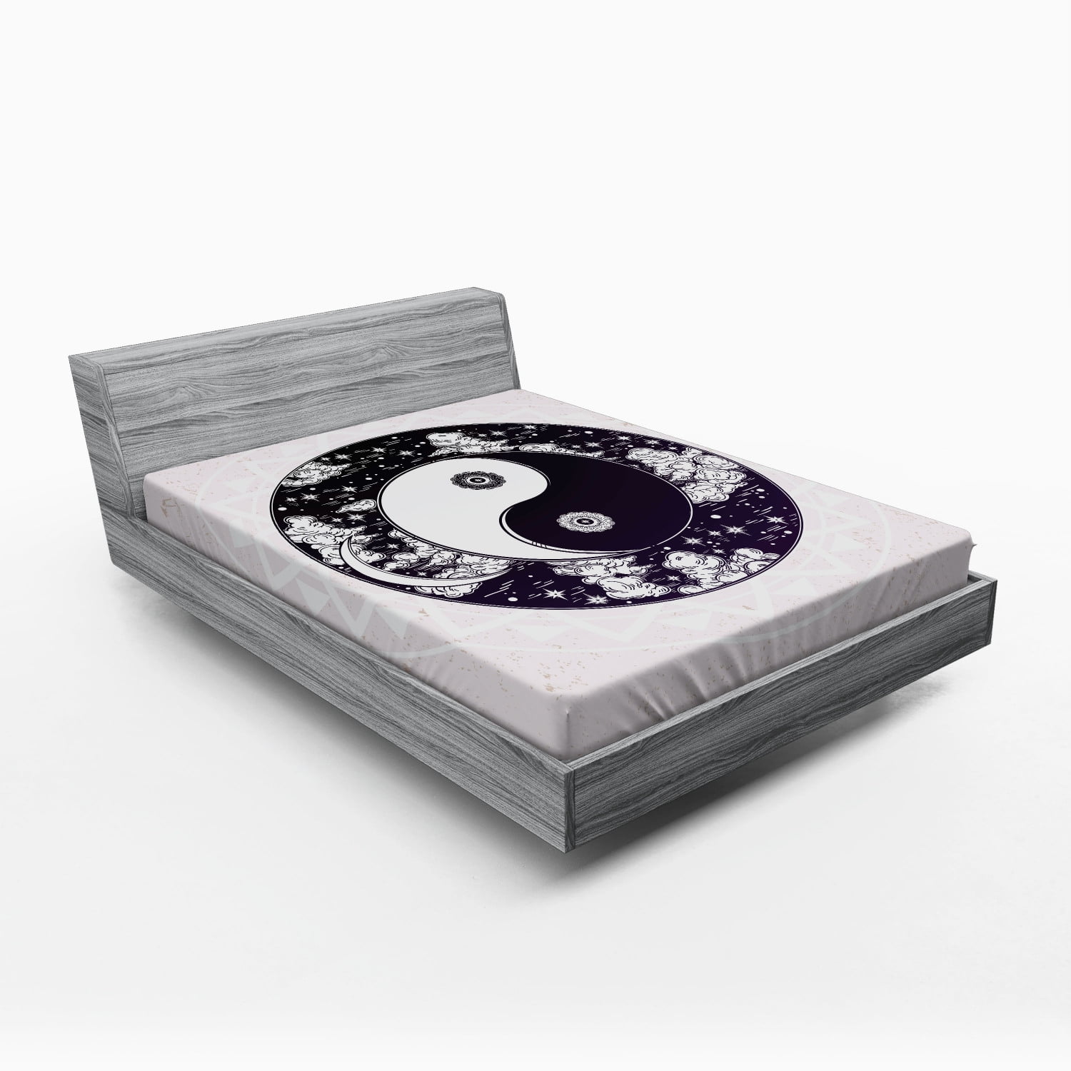 Ambesonne Peace Fitted Sheet, Ying Yang Boho Art, Full Size, Black ...