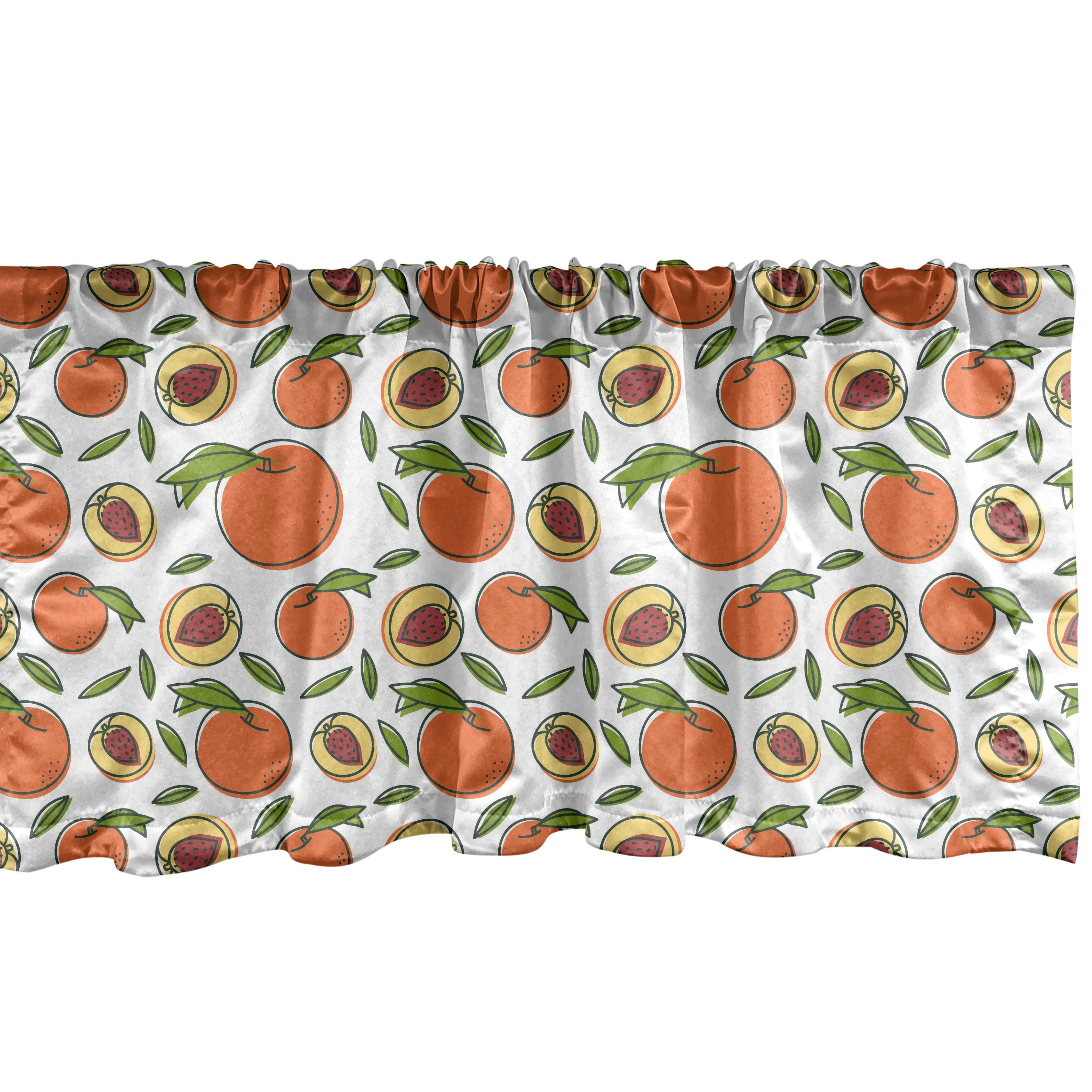 Ambesonne Peach Colors Window Valance, Fruit with Art, 54" X 18", White ...
