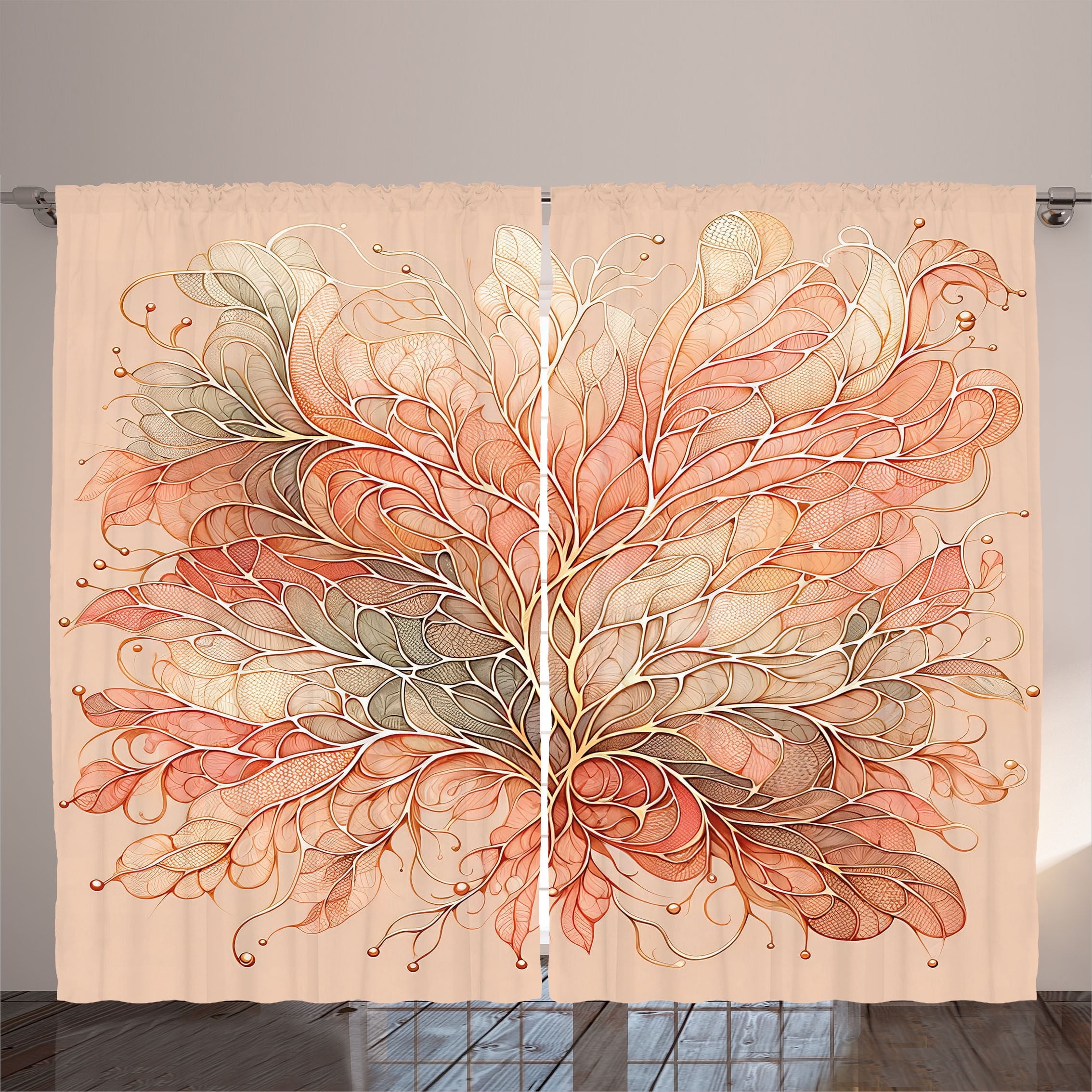 Ambesonne Peach Curtains 2 Panel Set, Soft Scale and Leafy Branches ...