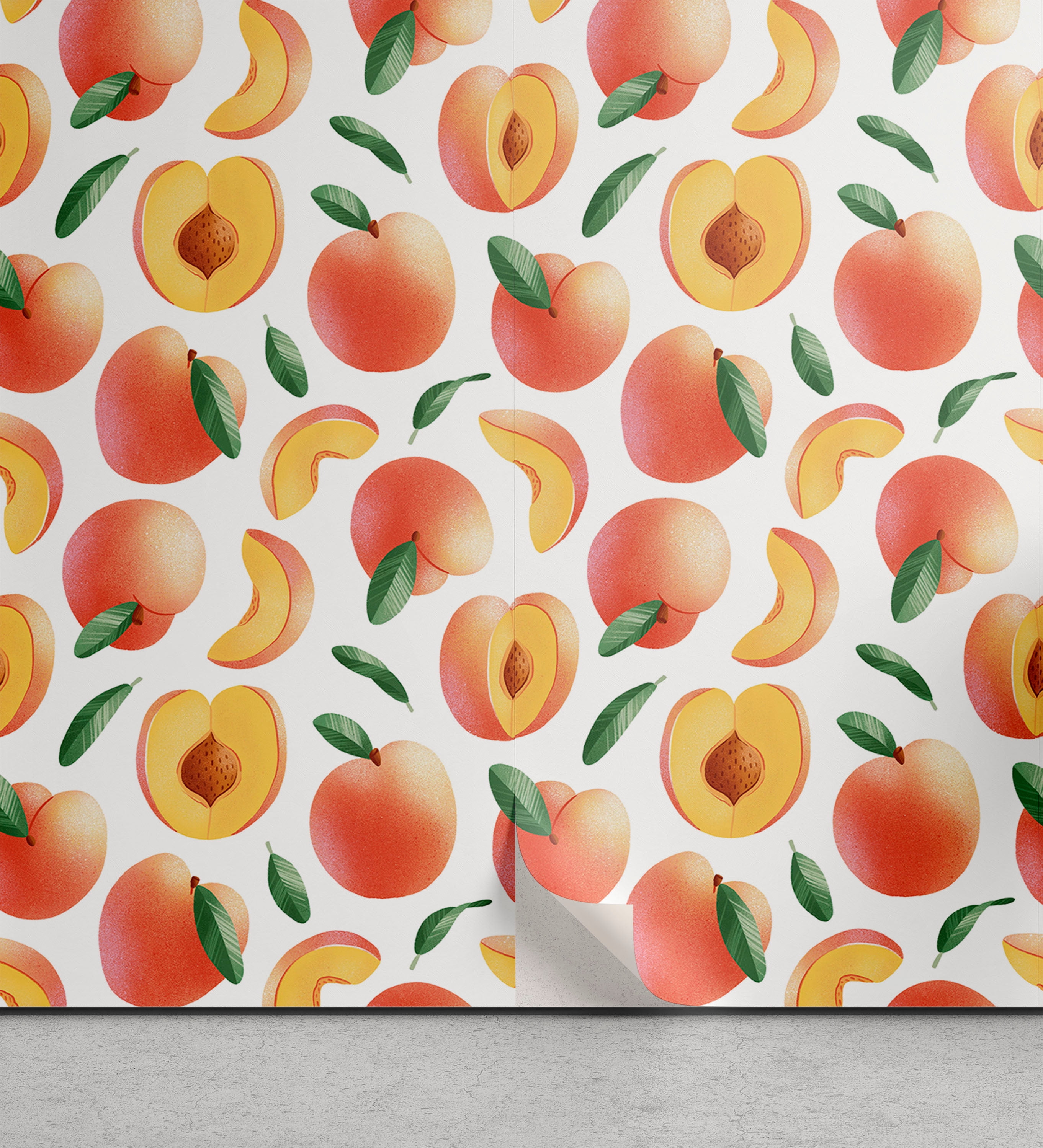 Ambesonne Peach Peel & Stick Wallpaper for Home, Drawing Fruits and Slices, 13"x36", Burnt ...