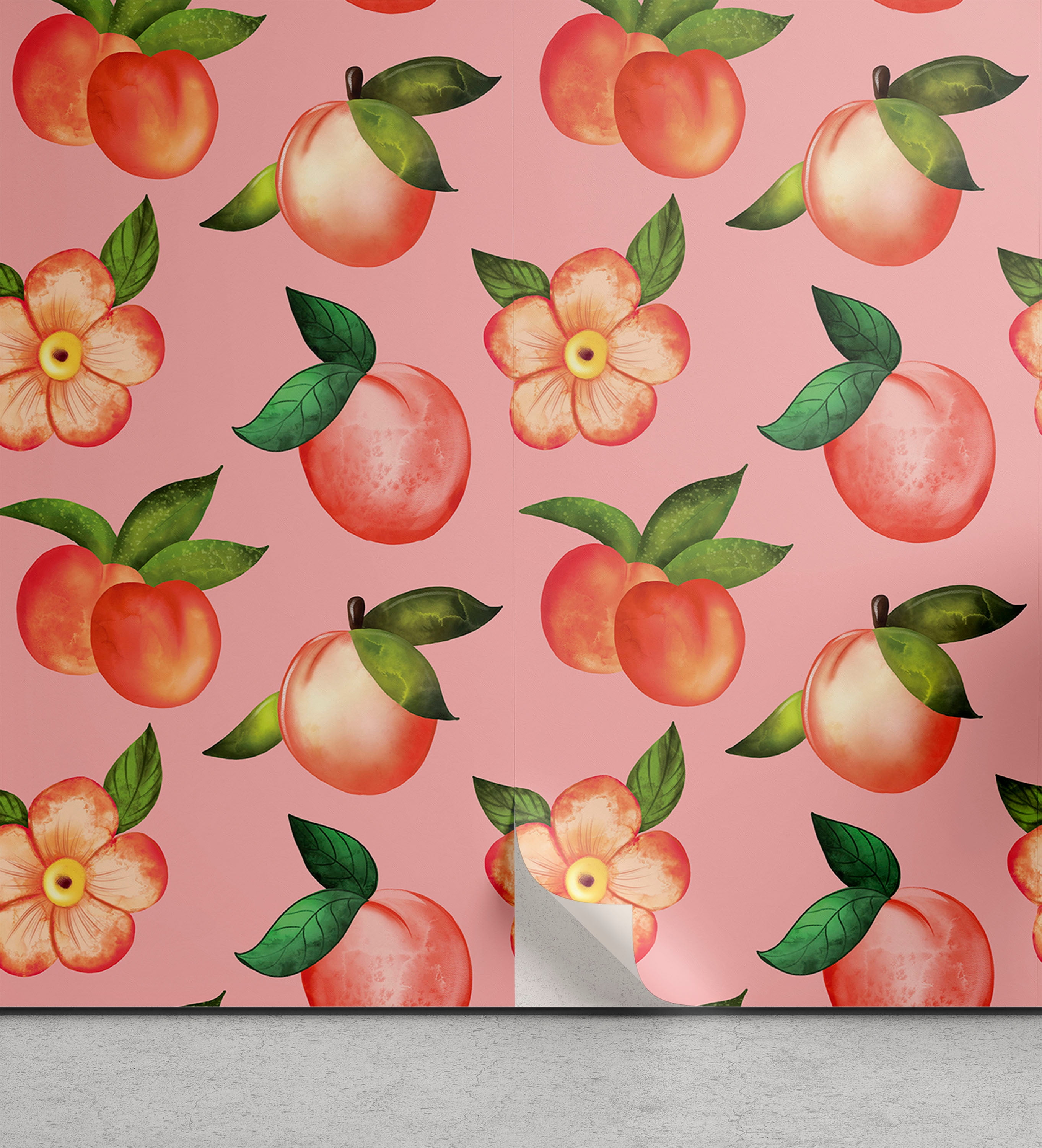 Ambesonne Peach Peel & Stick Wallpaper for Home, Flower and Fruit Ornaments, 13"x72", Blush ...