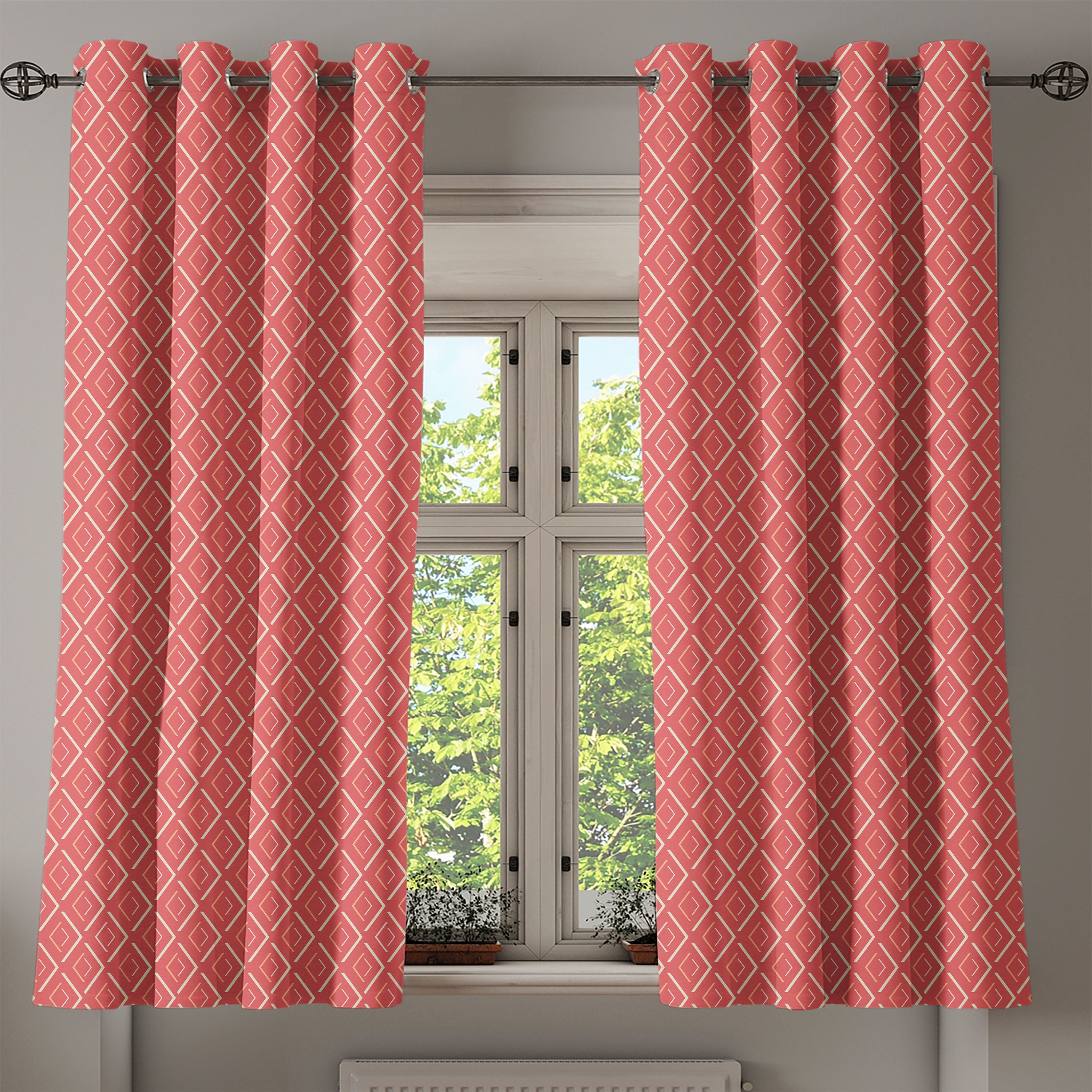 Ambesonne Peach Pink Grommet Curtain, Chevron Lines Tiles, 50" x 63 ...