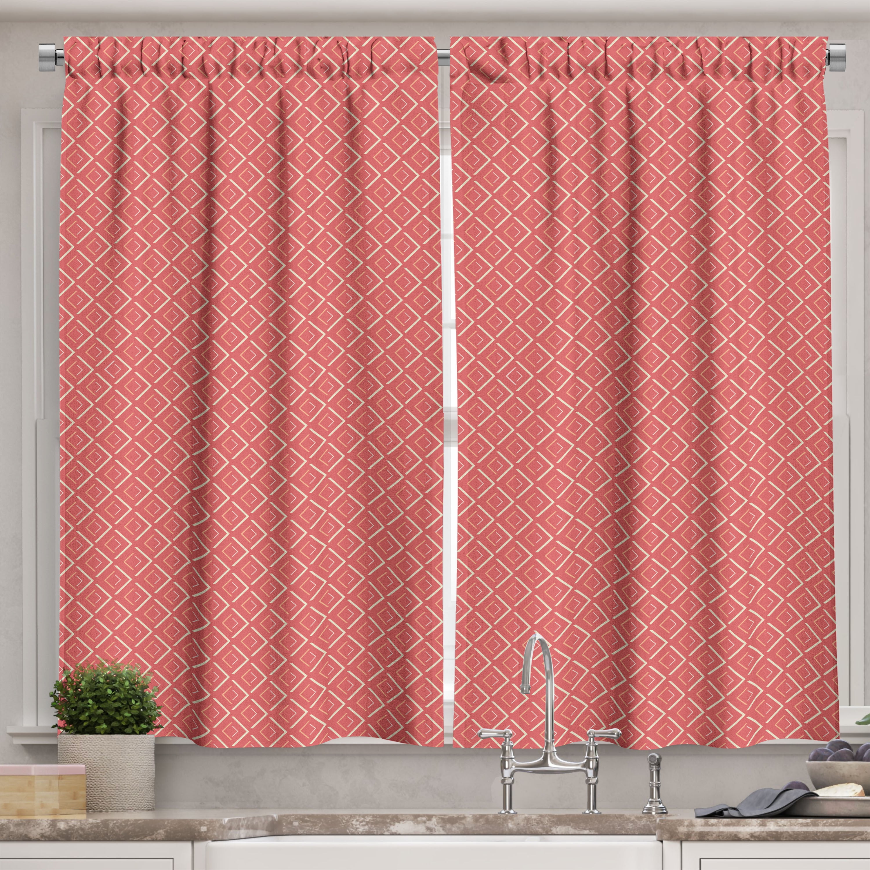 Ambesonne Peach Pink Kitchen Curtains, Chevron Lines Tiles, 55"x39 ...