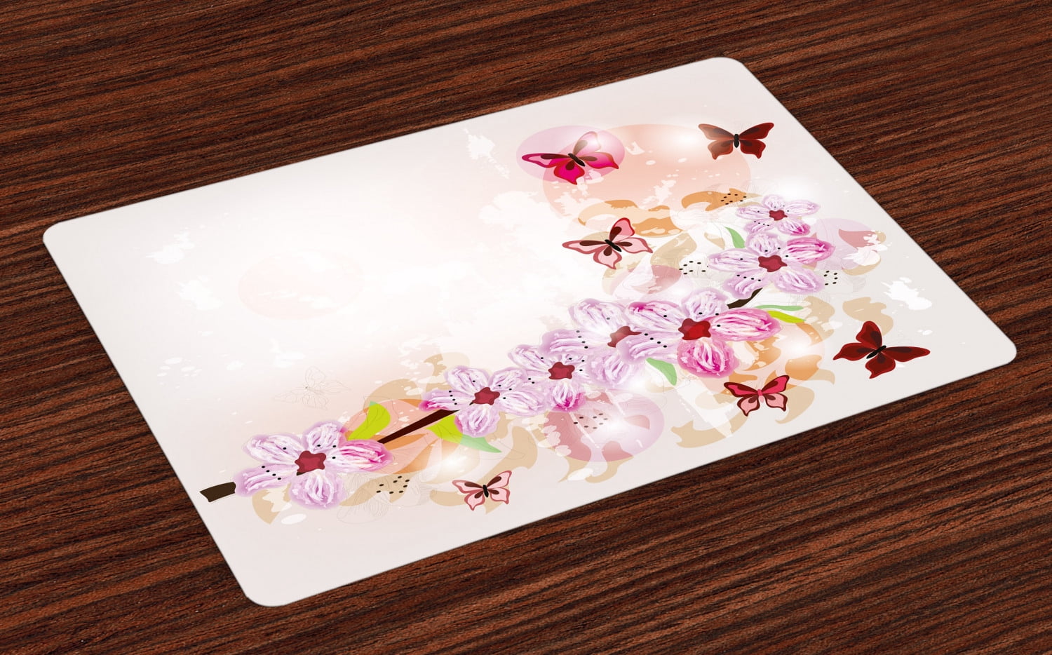Ambesonne Peach Place Mats Set of 4, Floral Art Butterflies, Standard ...