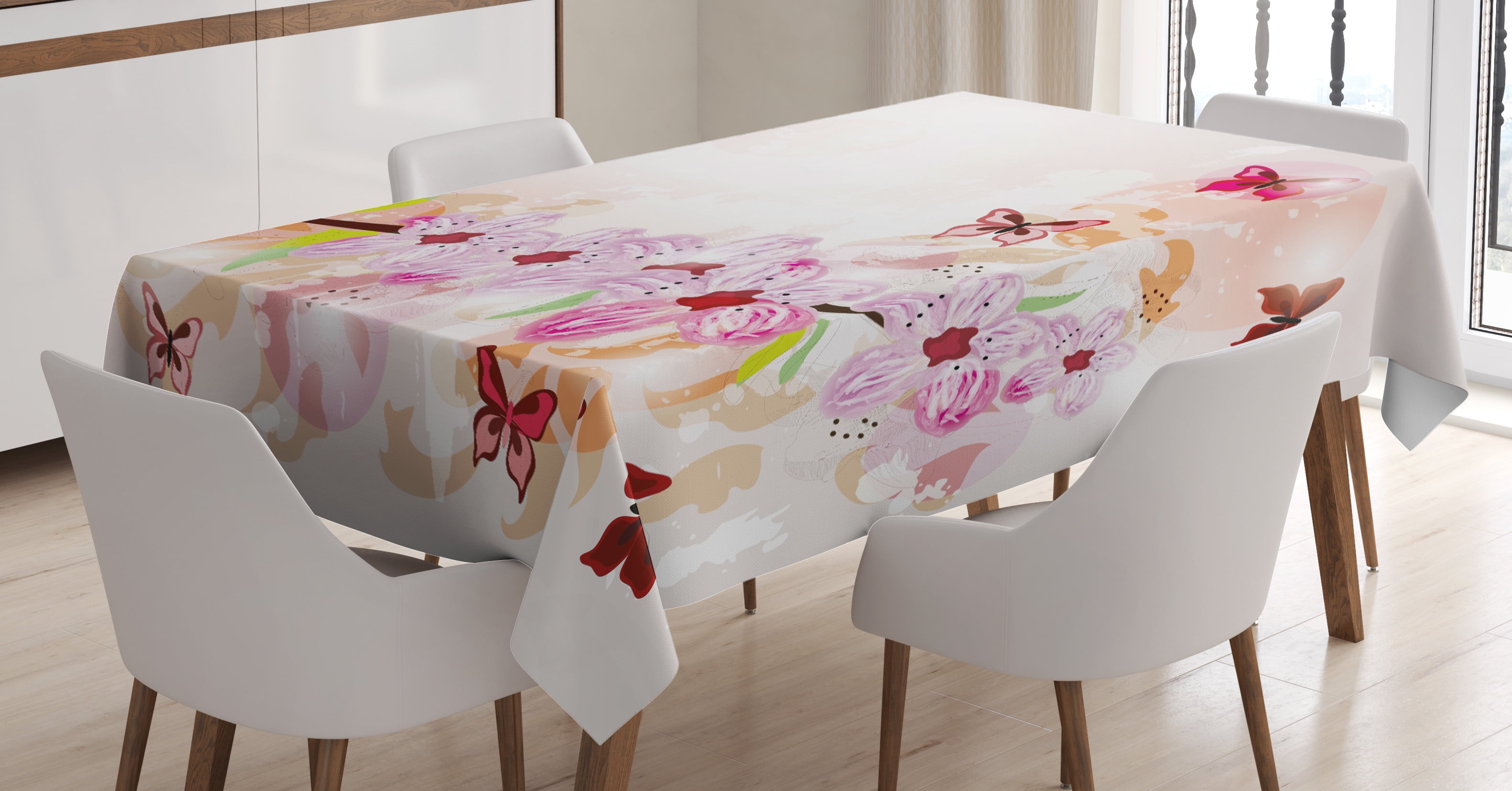 Ambesonne Peach Tablecloth Rectangular Table Cover, Floral Art ...
