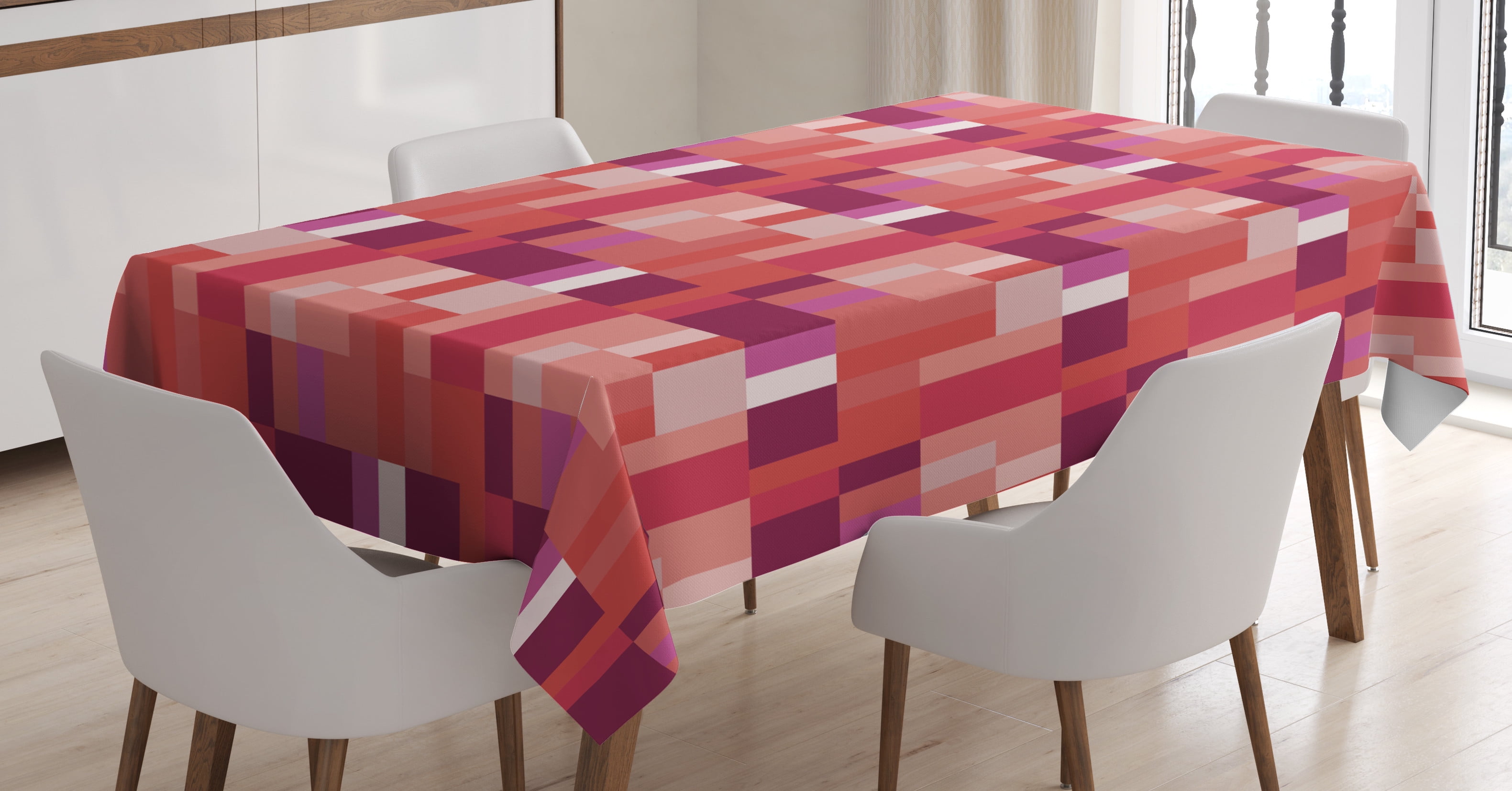 Ambesonne Peach Tablecloth Rectangular Table Cover, Geometric Square ...
