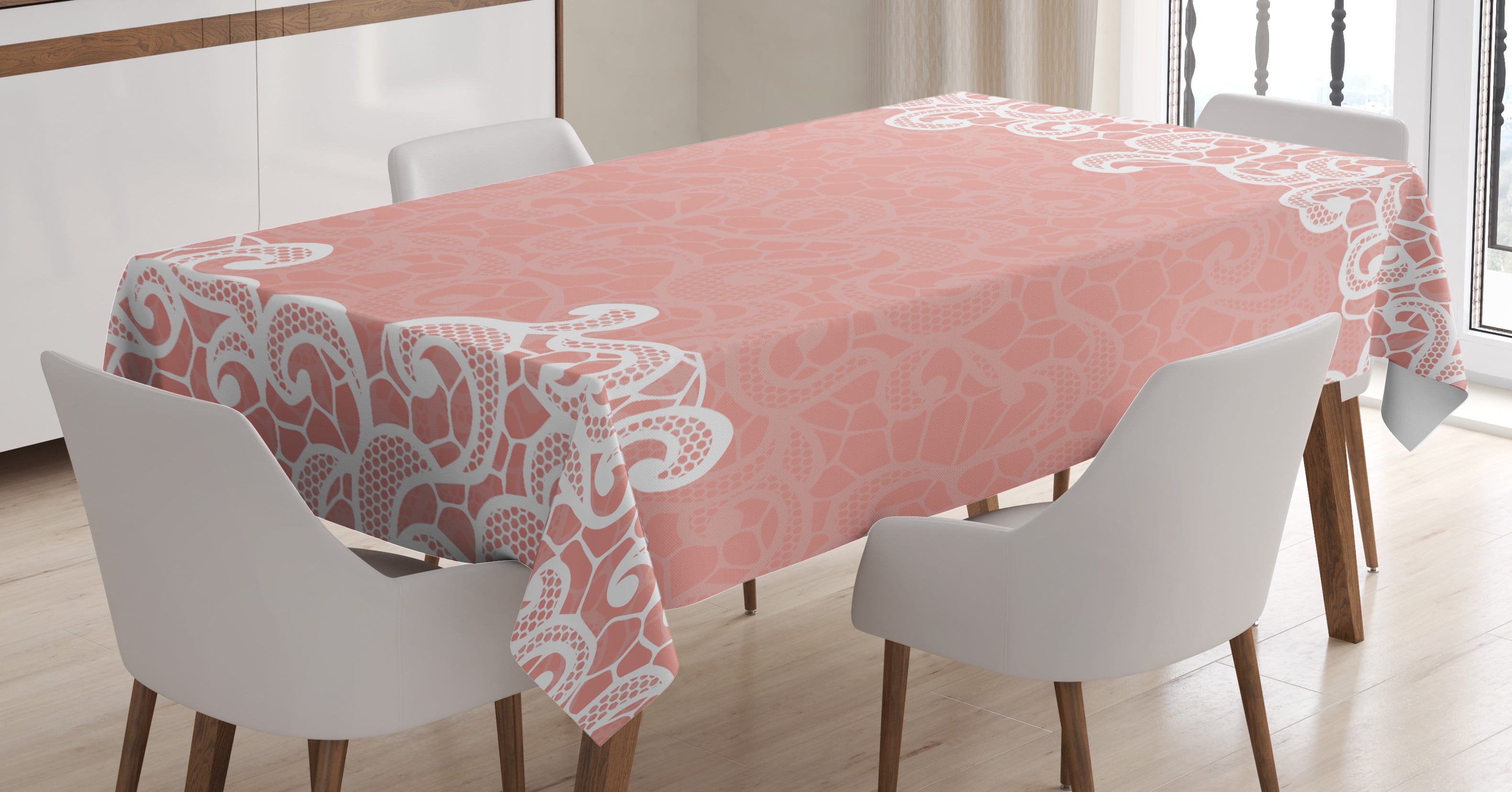 Ambesonne Peach Tablecloth Rectangular Table Cover, Laces Design ...