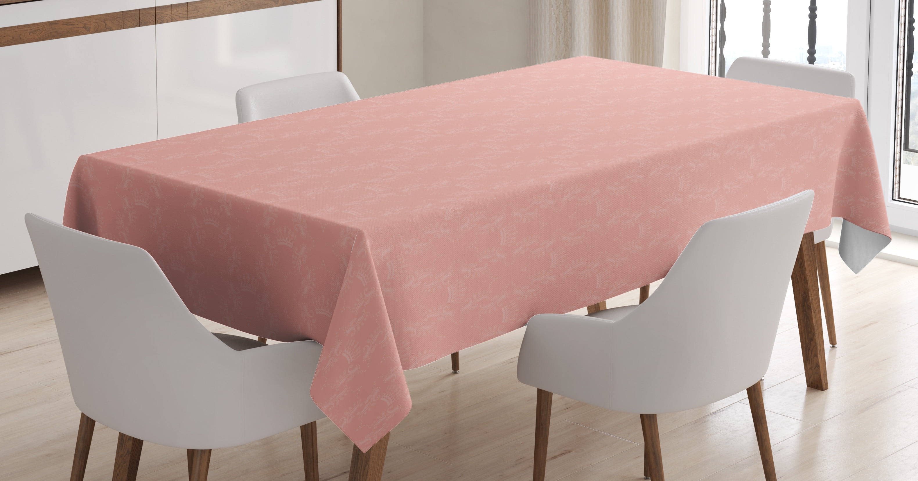 Ambesonne Peach Tablecloth Rectangular Table Cover, Soft Crowns Floral ...