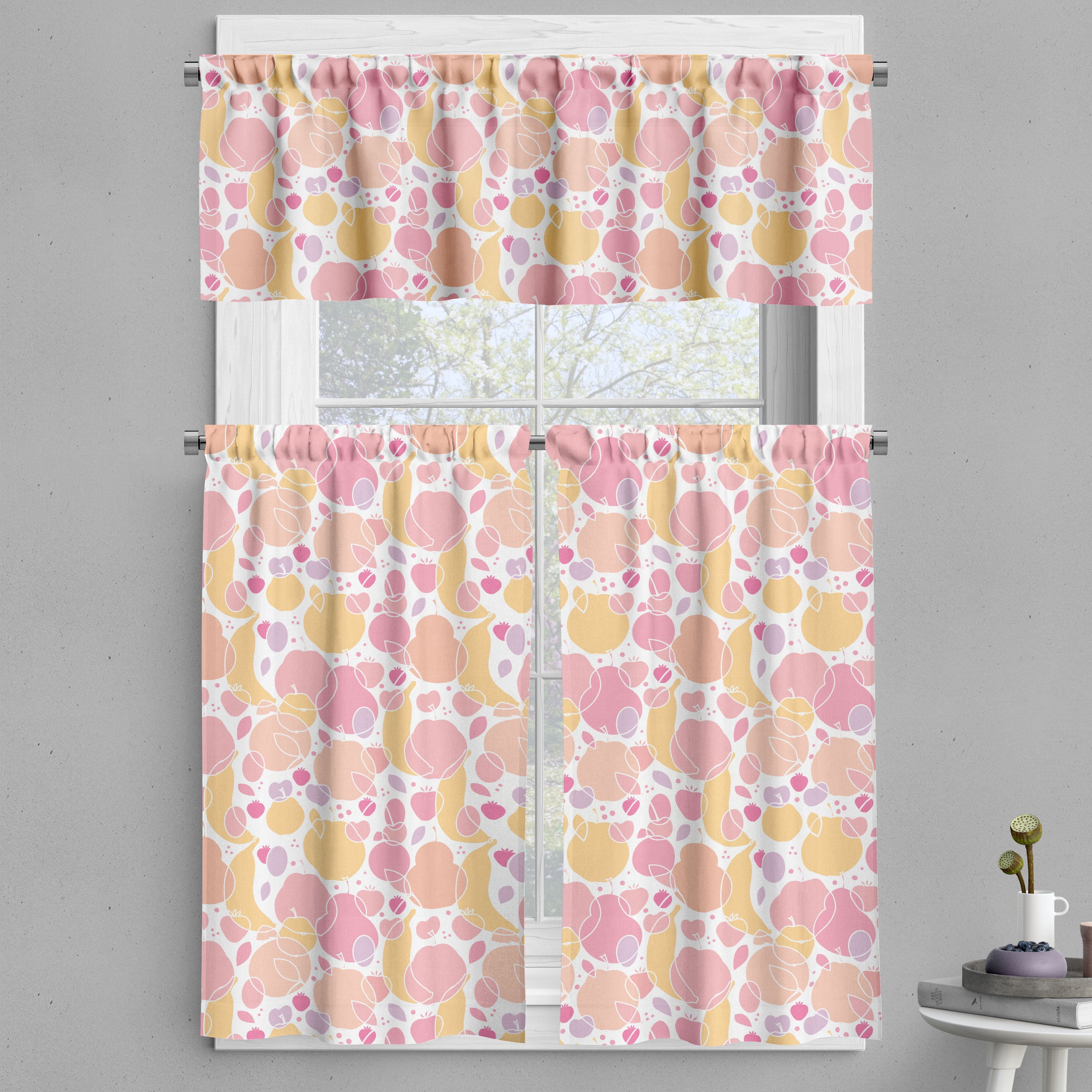 Ambesonne Peach Valance & Curtain, Repetitive Fruit Composition, 55"x45 ...