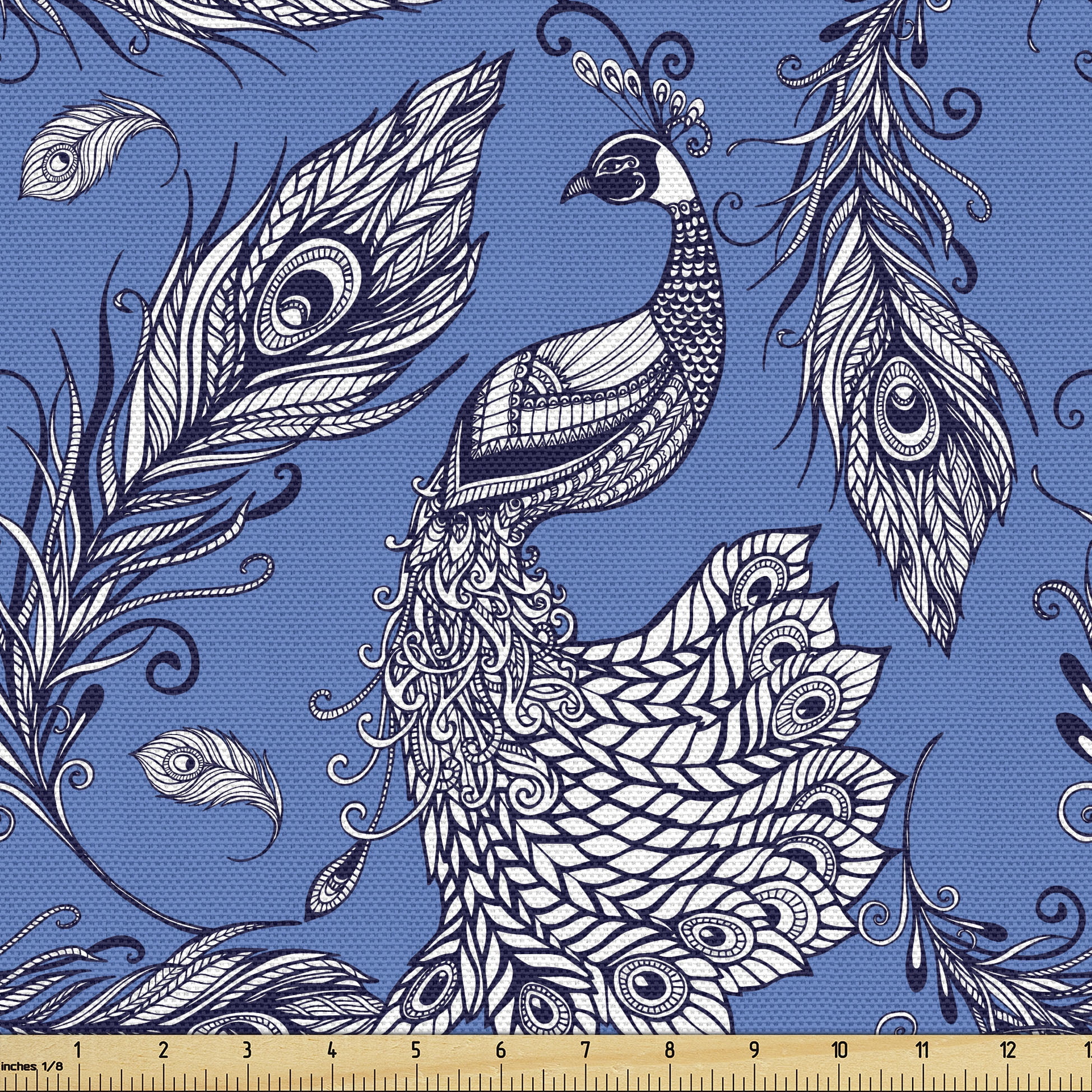 Ambesonne Peacock Fabric by the Yard Upholstery, Zentangle Bird and ...