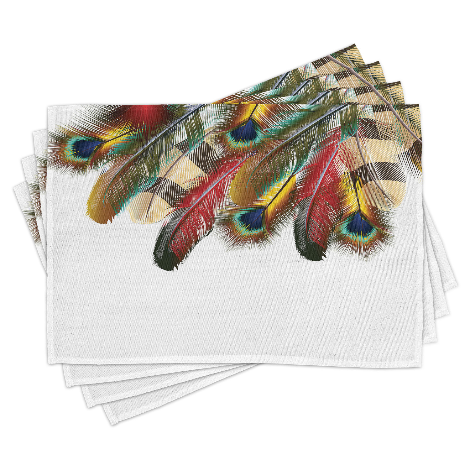 Ambesonne Peacock Place Mats Set of 4, Vibrant Feathers Boho, Standard ...