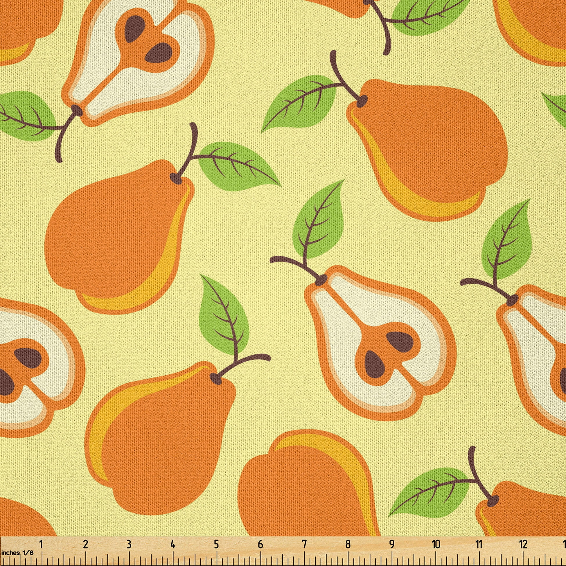 Ambesonne Pear Fabric by the Yard Microfiber, Delish Summer Fruit Print ...