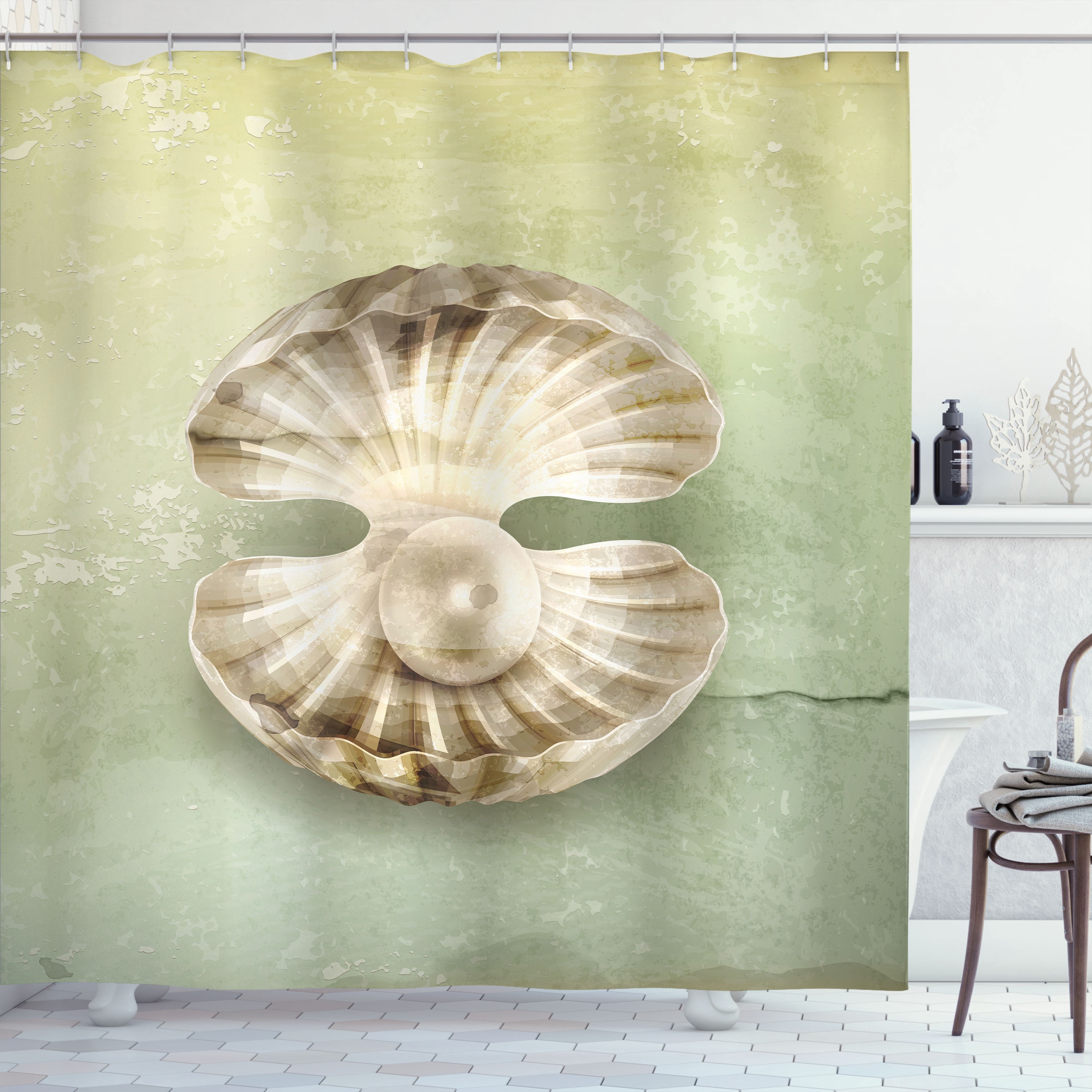 Ambesonne Pearls Shower Curtain, Open Shell Marine Life, 69"Wx70"L ...