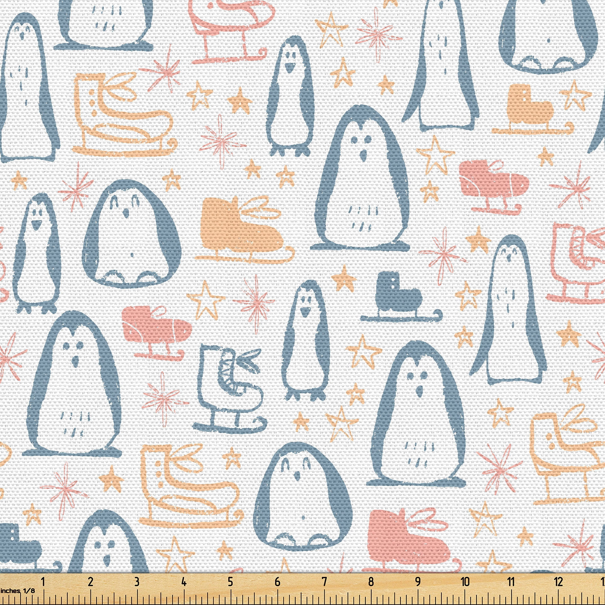 Ambesonne Penguin Fabric by the Yard Upholstery, Christmas Theme ...