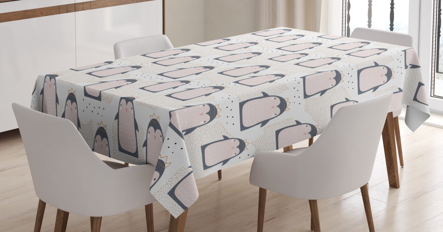 Ambesonne Penguin Tablecloth Rectangular Table Cover, Pastel Antarctica ...