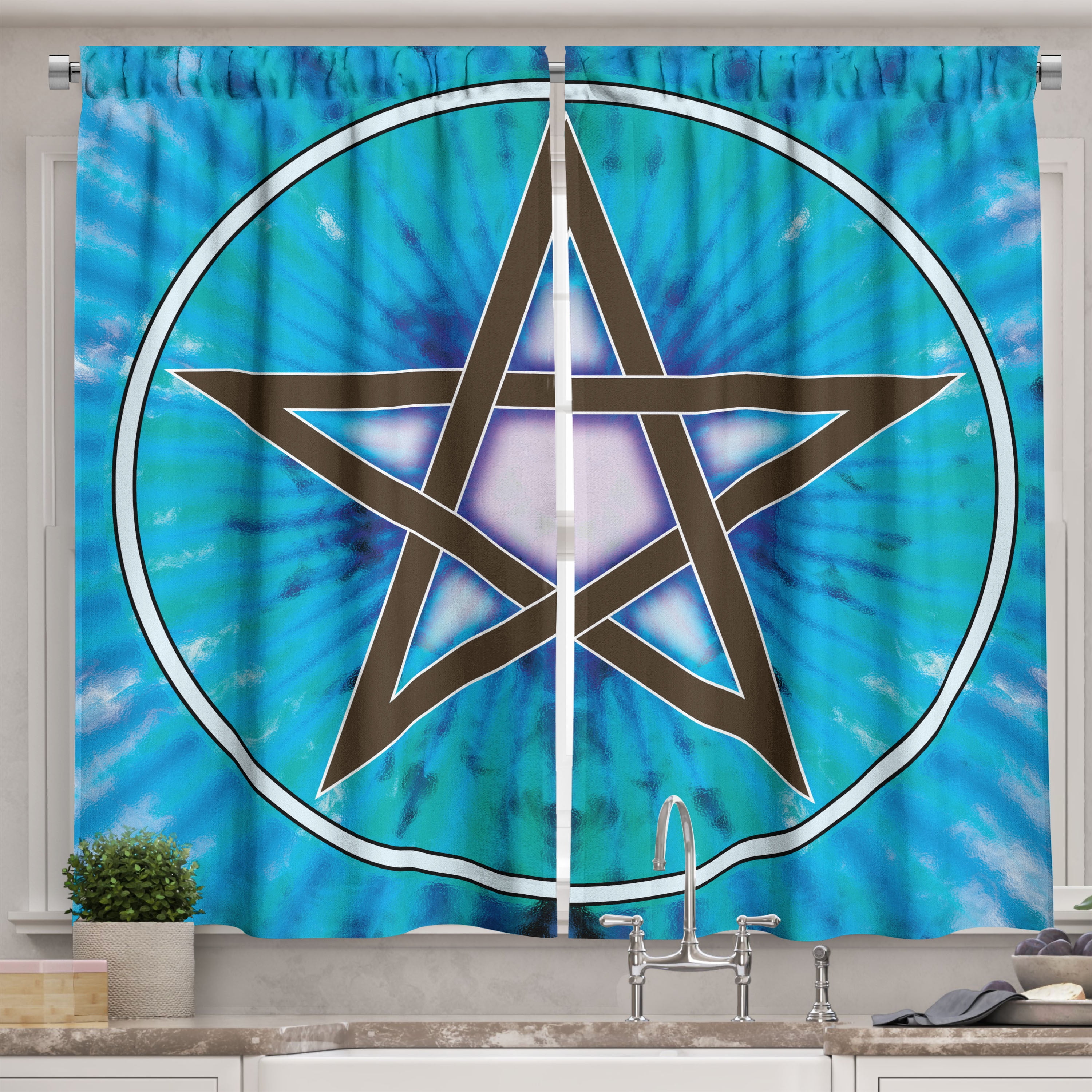 Ambesonne Pentacle Kitchen Curtains, Interlaced Pentagram, 55"x39 ...