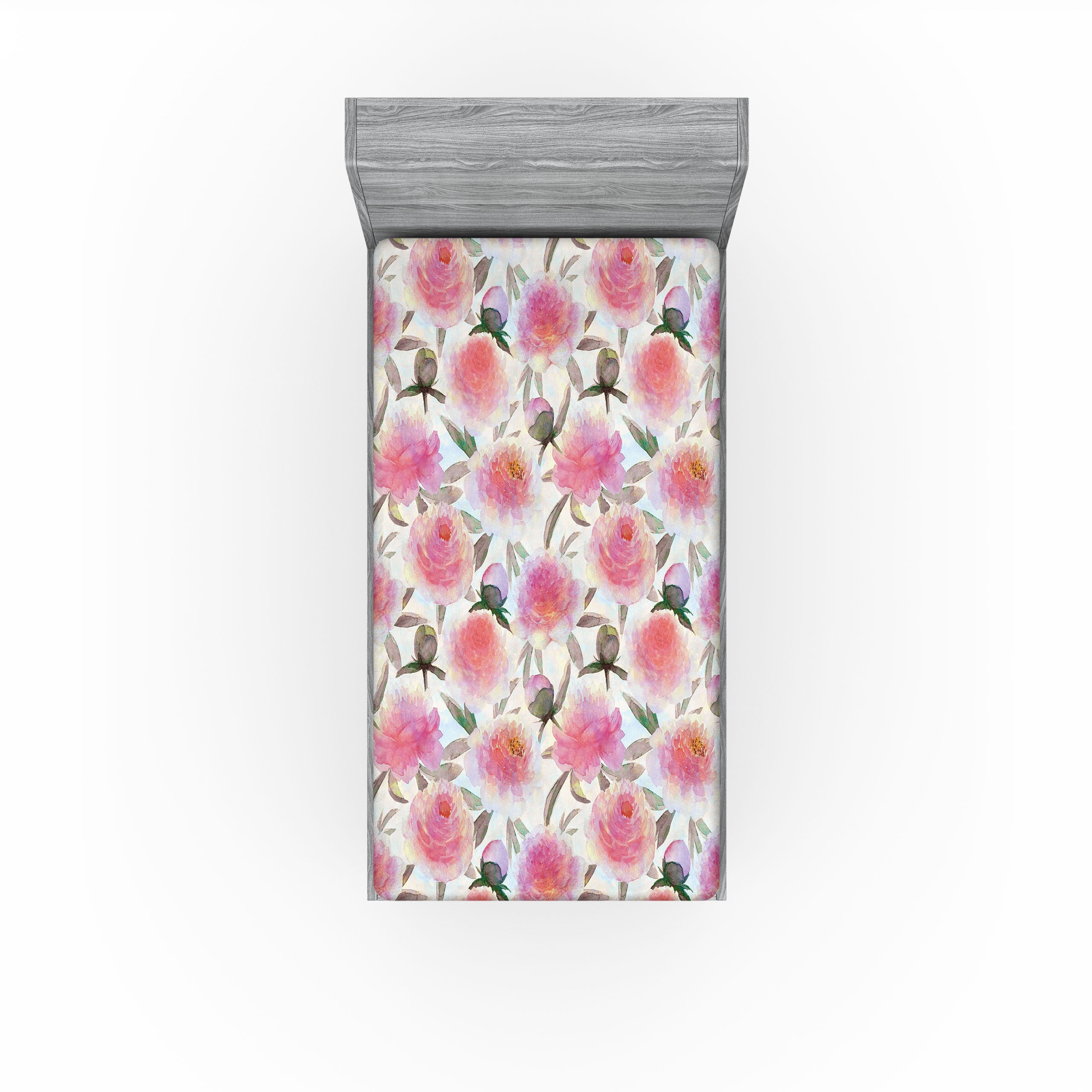 Ambesonne Peony Fitted Sheet, Garden Pastel Spring Floral, Twin Size ...