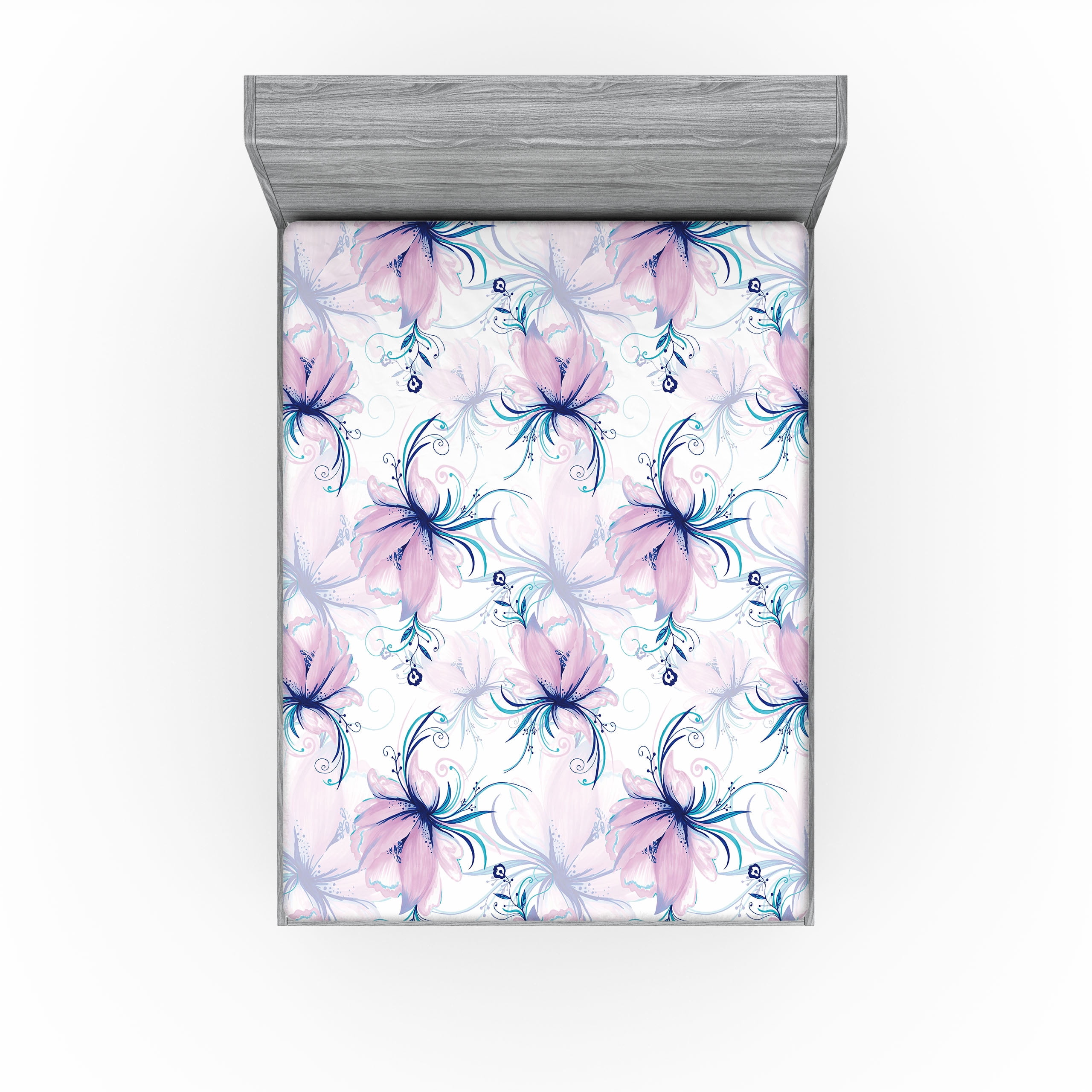 Ambesonne Peony Fitted Sheet, Romantic Delicate Petals Art, Queen Size ...