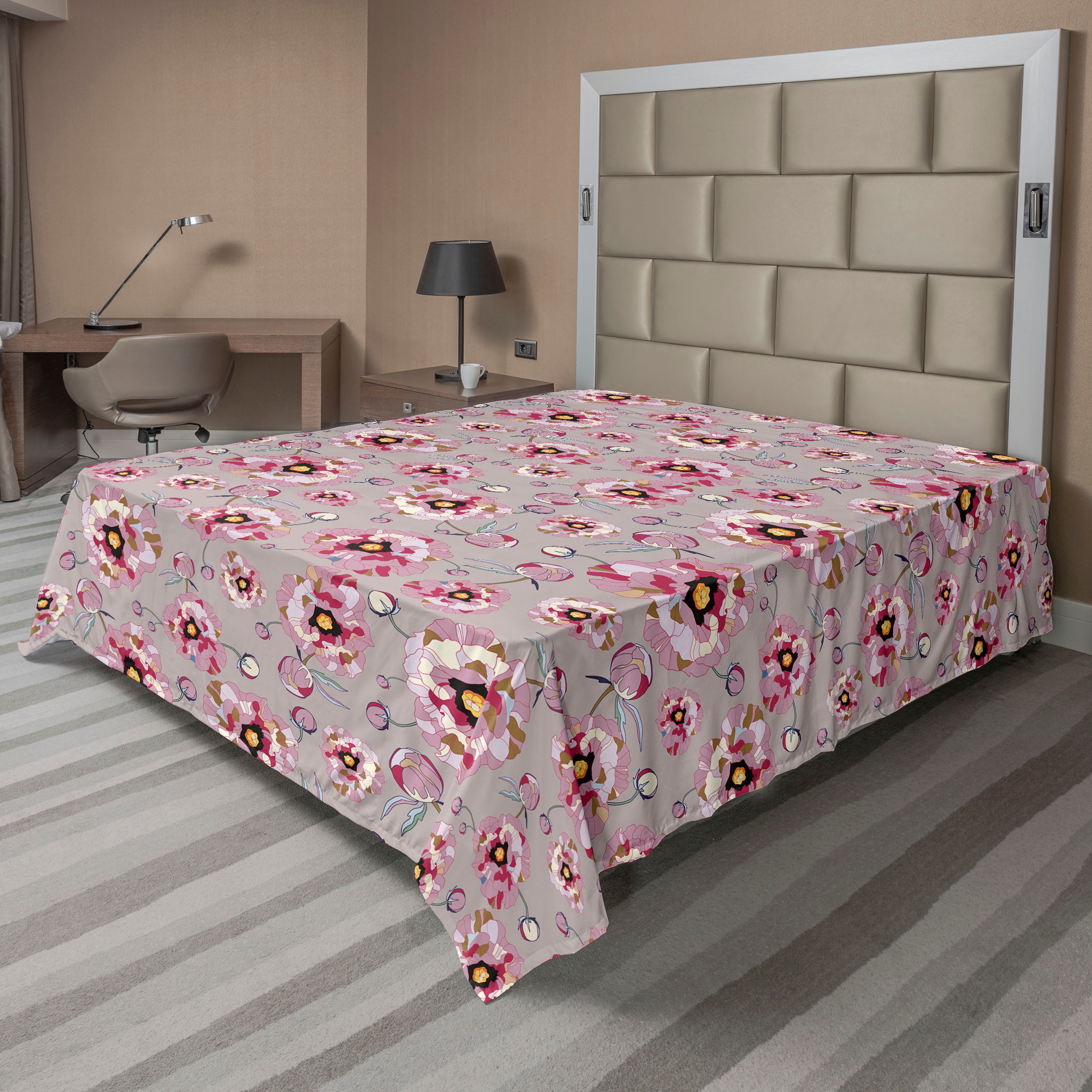 Ambesonne Peony Pattern Flat Bedding Sheet Soft Top Sheet, Geometric ...