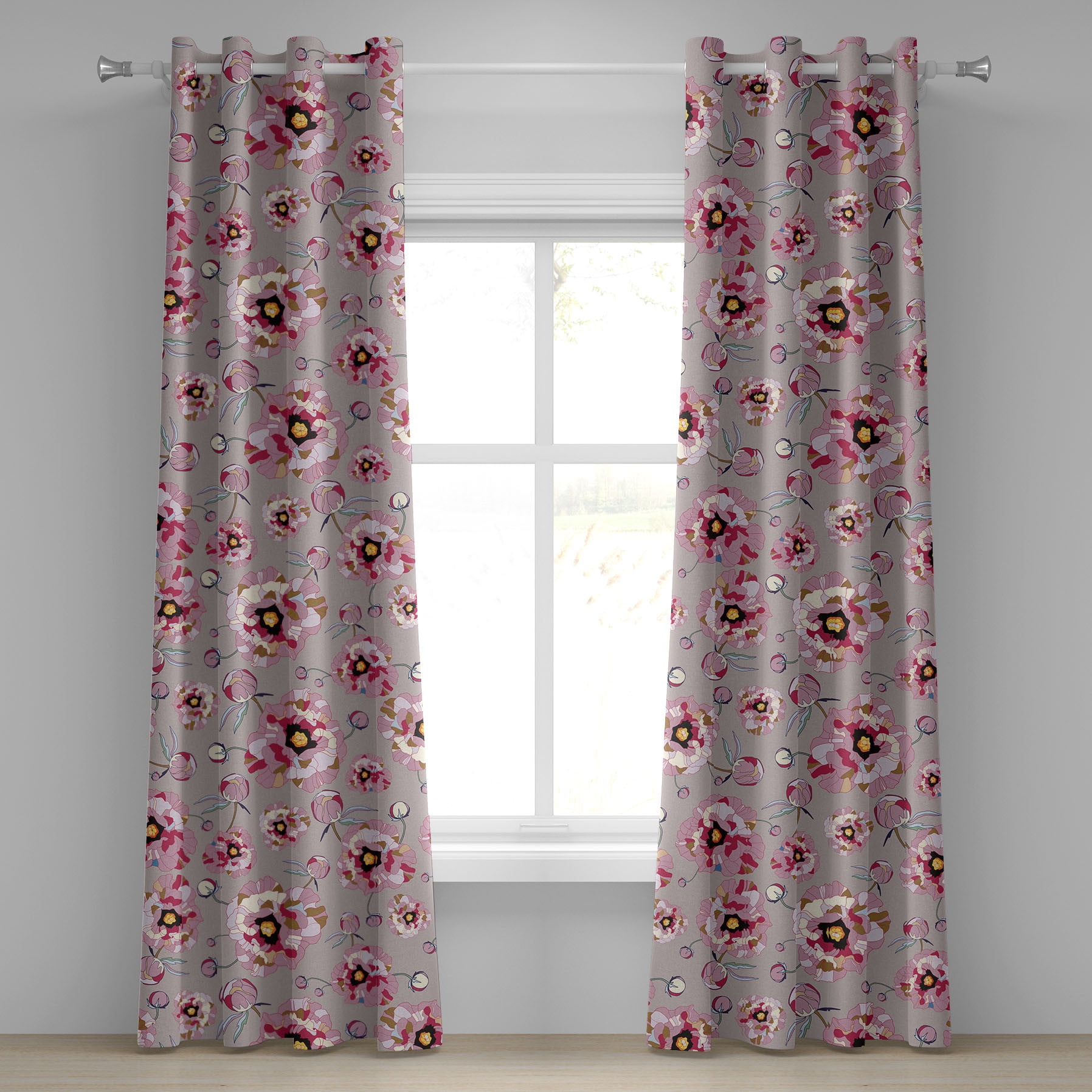 Ambesonne Peony Pattern Grommet Curtain, Geometric Bloom Boho, 50"x72 ...