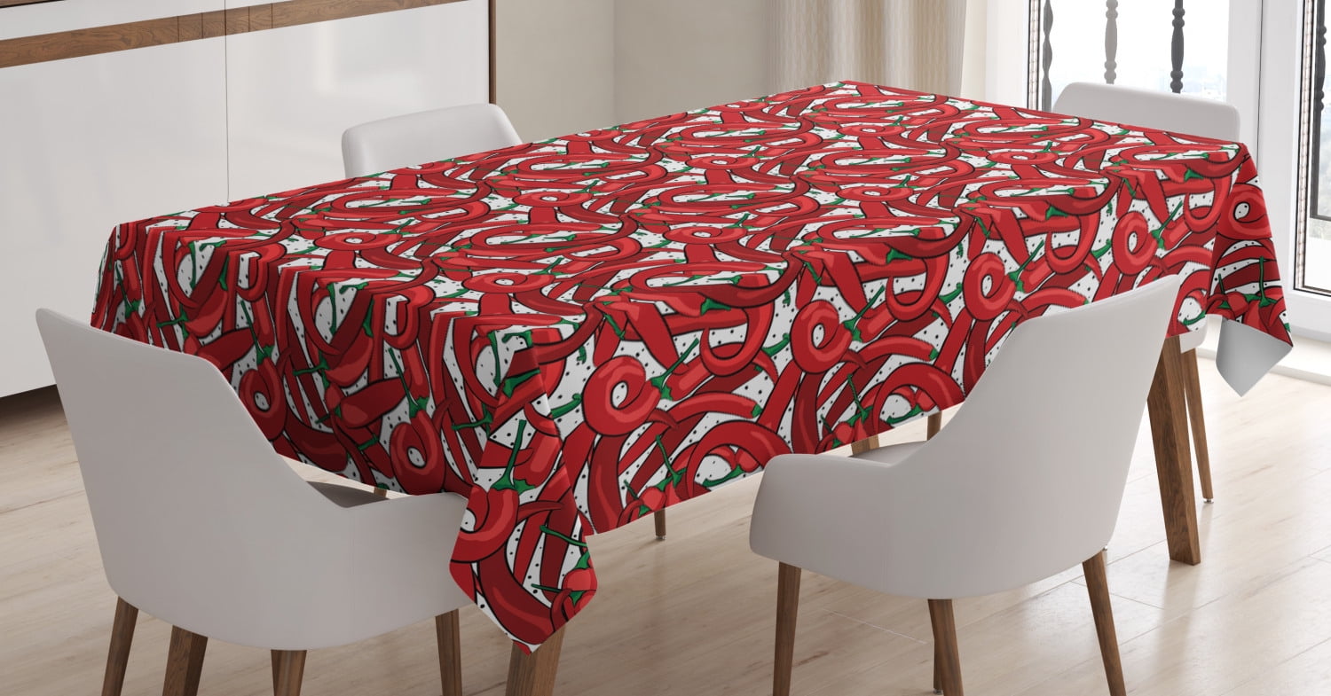 Ambesonne Peppers Tablecloth Rectangular Table Cover, Pattern of Chili ...
