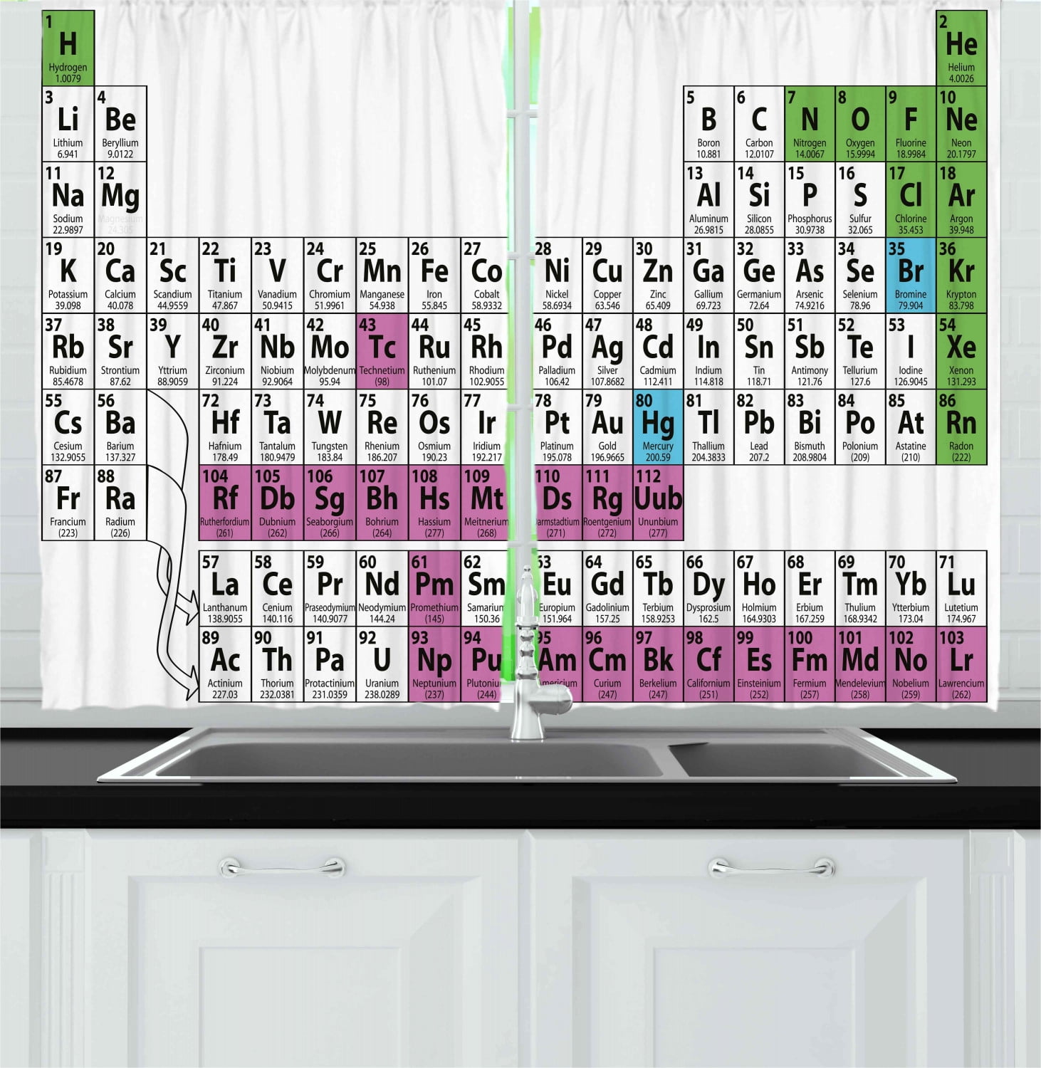 Ambesonne Periodic Table Kitchen Curtains, Colorful Science, 55"x39 ...