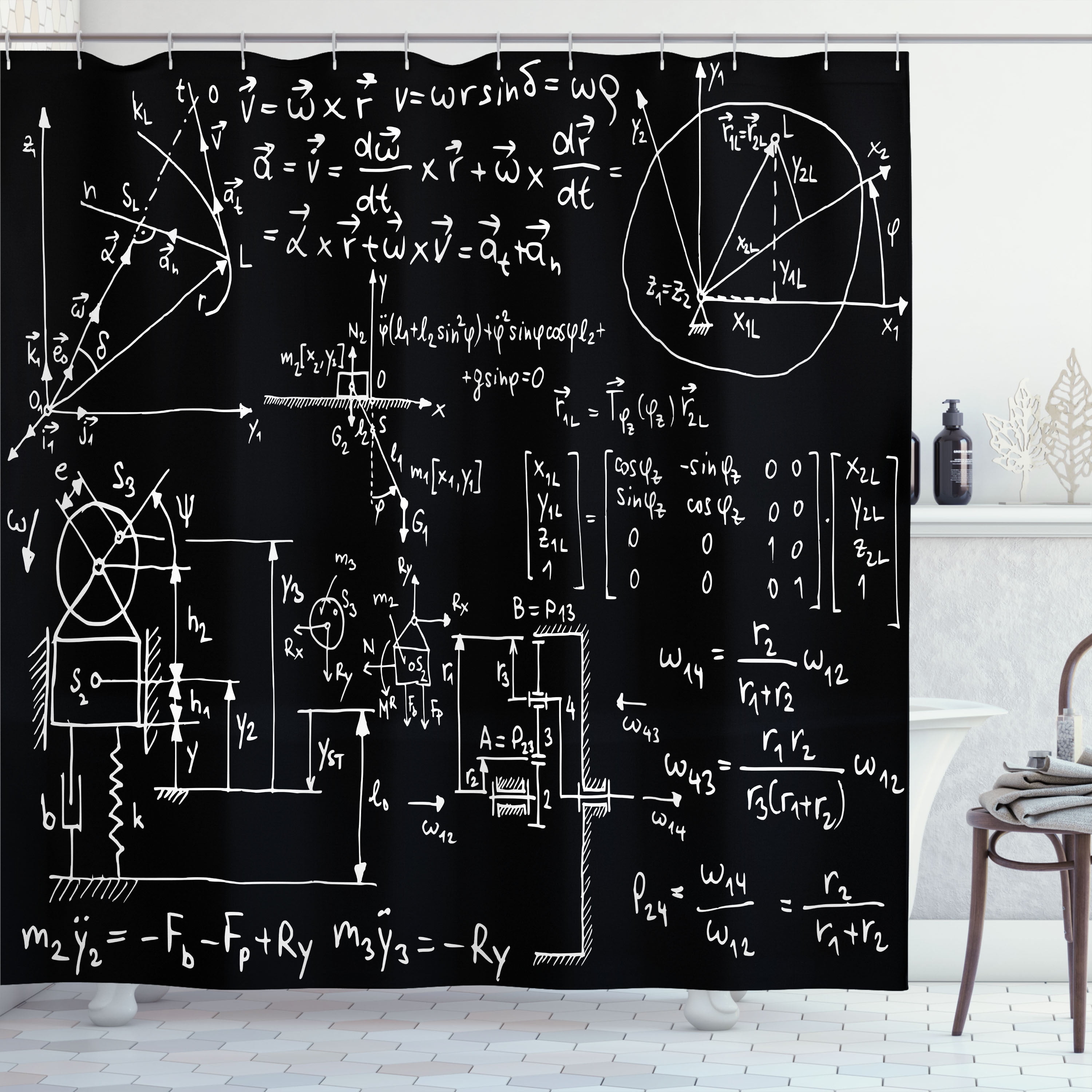 Ambesonne Physics Shower Curtain, Mechanical Formula Sketched, 69"Wx84 ...