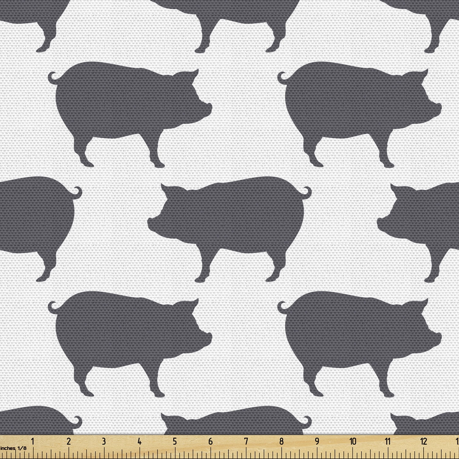 Ambesonne Pig Fabric by the Yard Upholstery, Domestic Pig Silhouettes ...