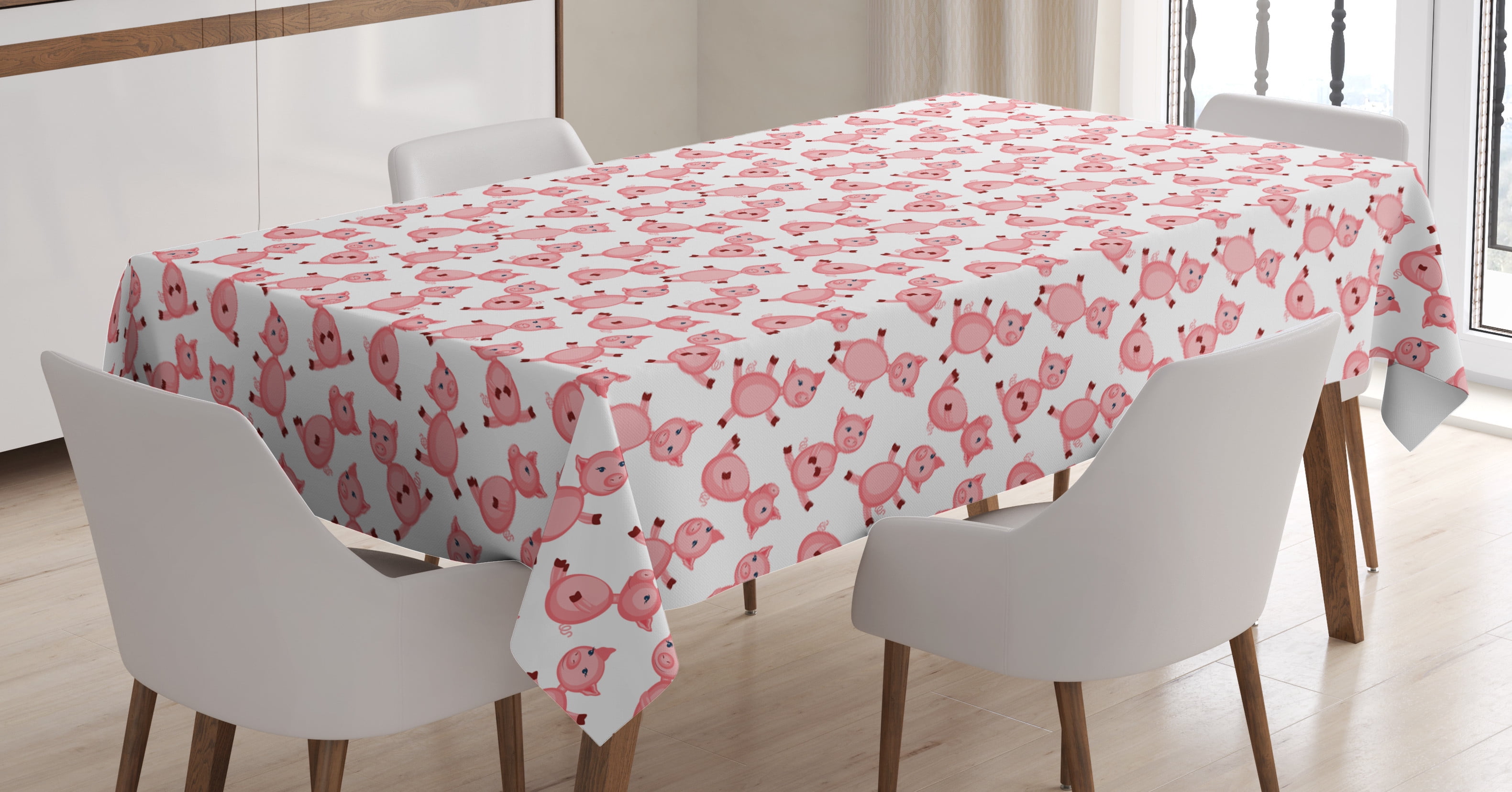 Ambesonne Pig Tablecloth Rectangular Table Cover, Cartoon Smiling ...