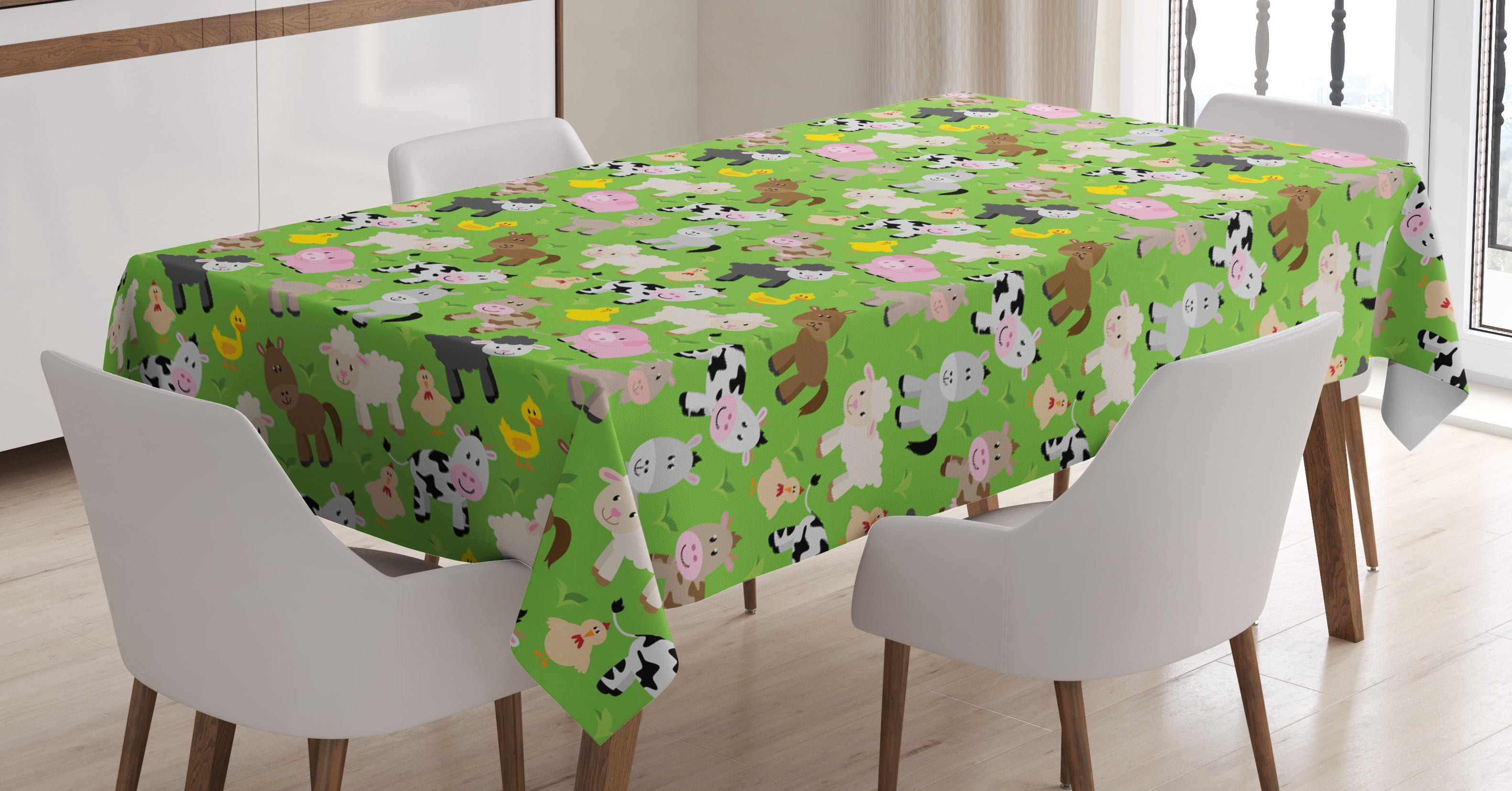 Ambesonne Pig Tablecloth Rectangular Table Cover, Creatures Cartoon, 52 ...
