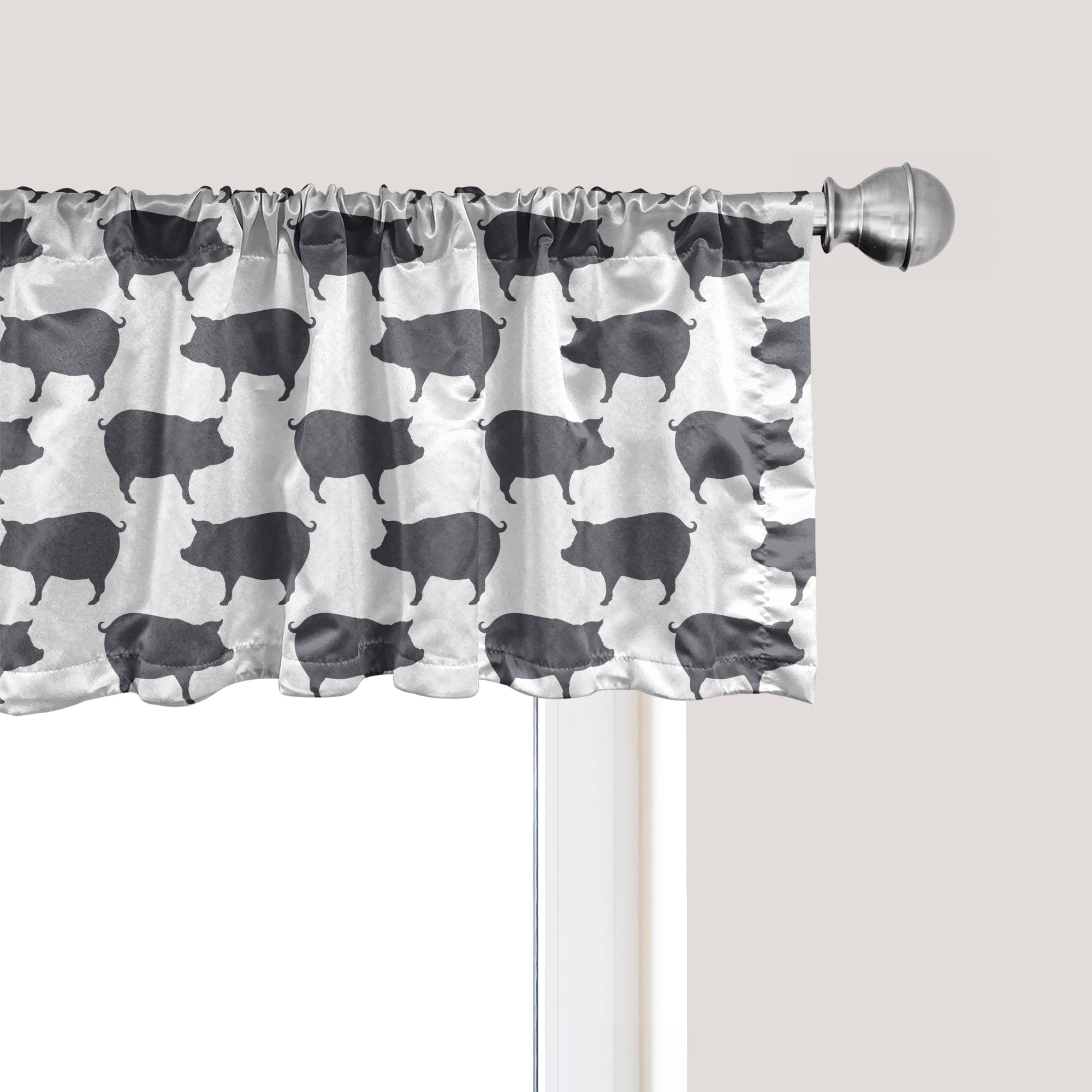 Ambesonne Pig Window Valance, Domestic Pig Silhouettes, 54" X 12 ...