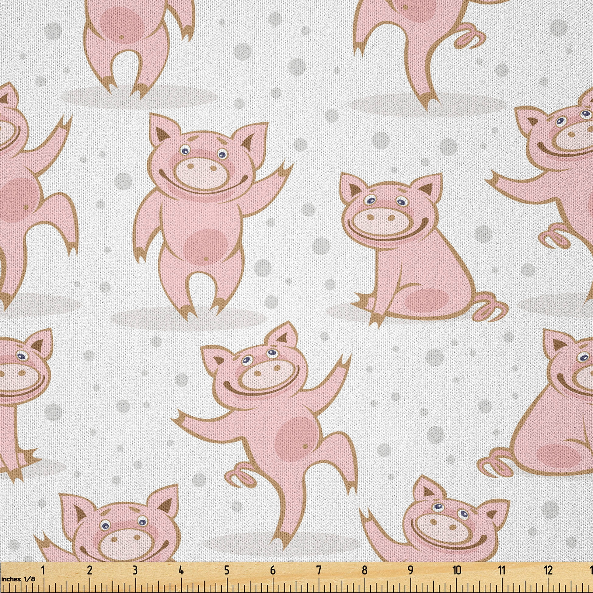 Ambesonne Piglet Fabric by the Yard Microfiber, Pigs and Polka Dots, 5 ...