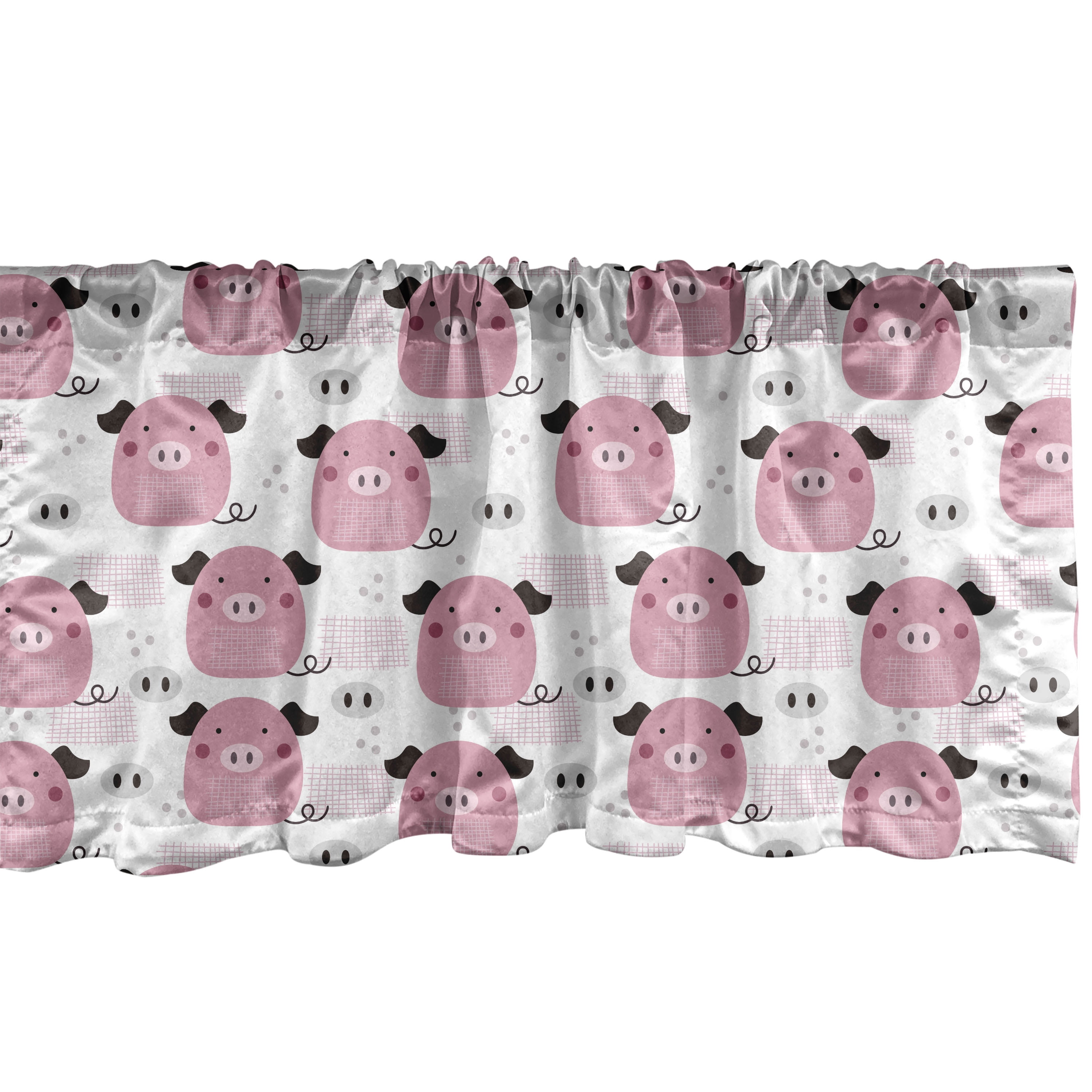 Ambesonne Piglet Window Valance, Pigs Polka Dots Lines, 54" X 12", Grey ...