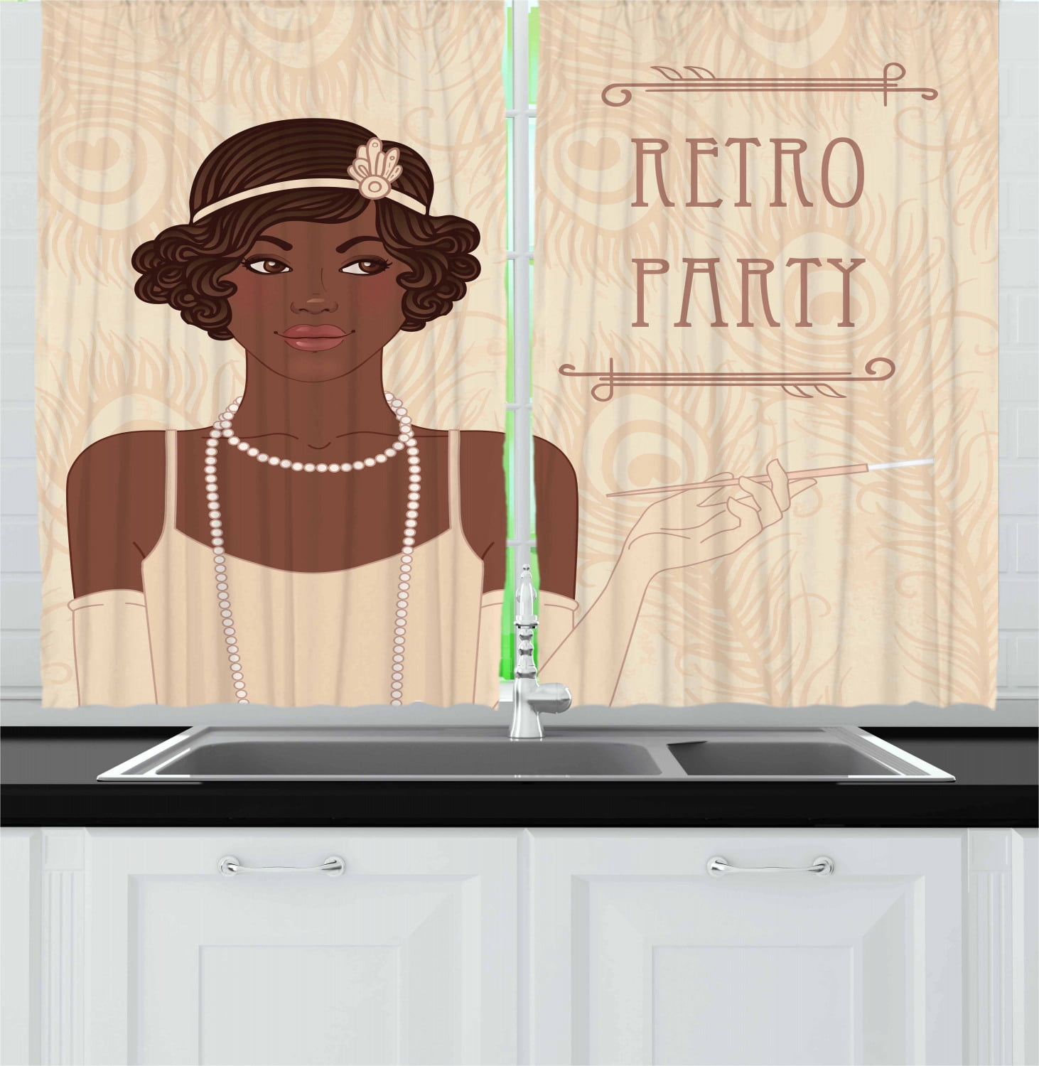 Ambesonne Pin up Girl Kitchen Curtains, Flapper Style Girl, 55"x39 ...