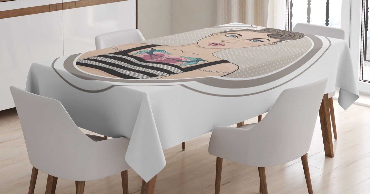 Ambesonne Pin up Girl Tablecloth Rectangular Table Cover, Rockabilly ...