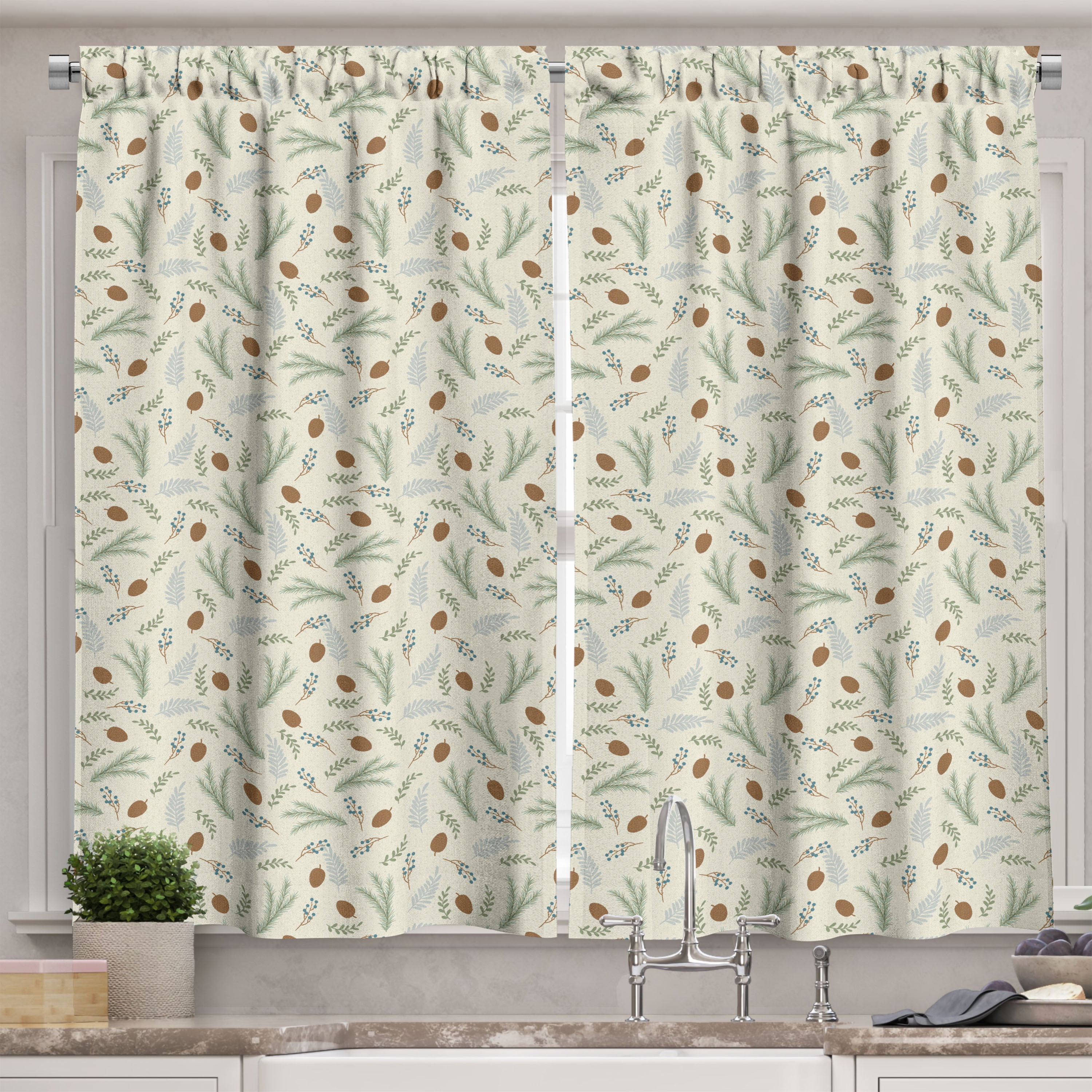 Ambesonne Pine Cone Kitchen Curtains, Fir Cones Botany Branches, 55"x39 ...