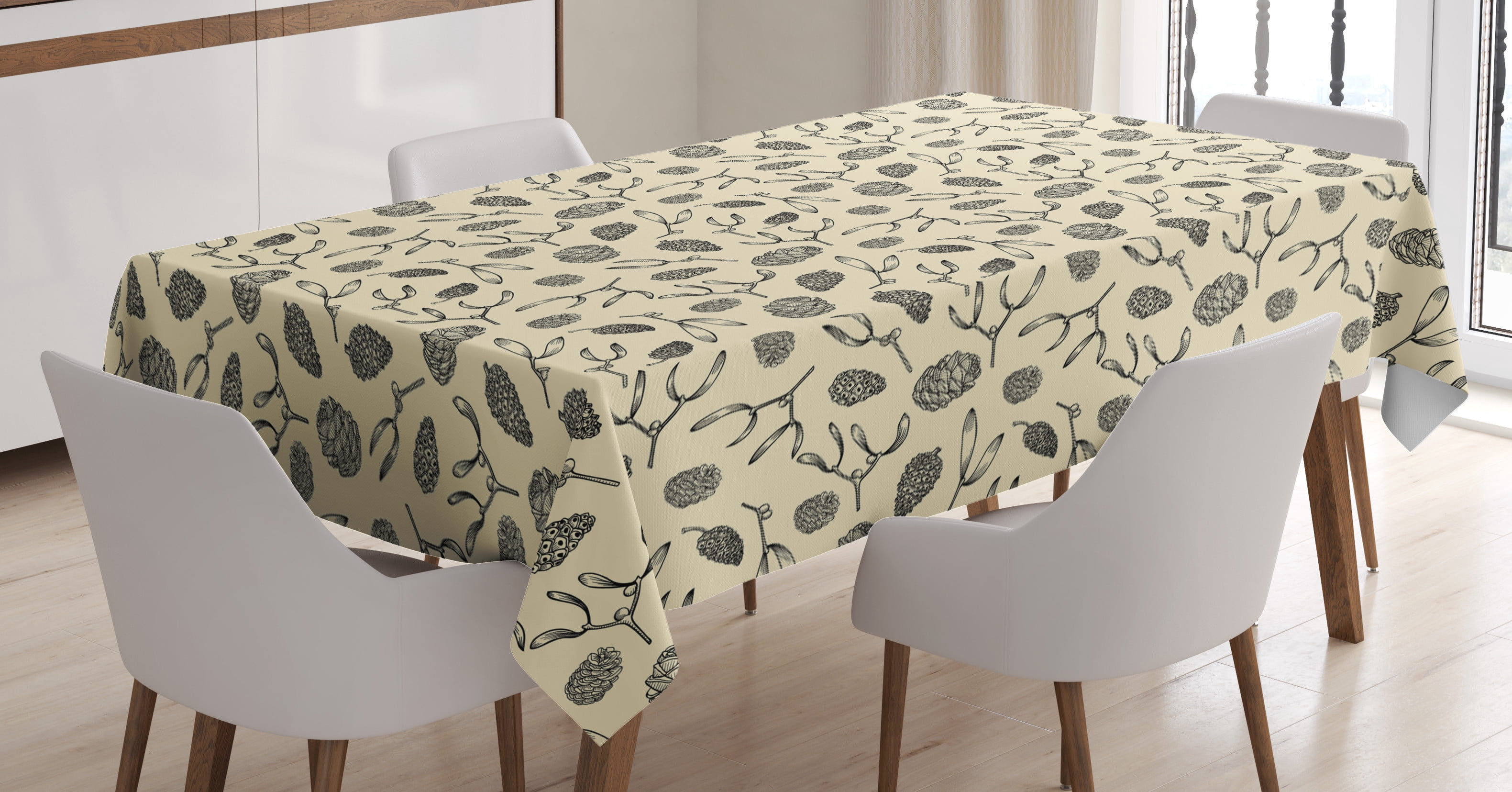 Ambesonne Pine Cone Tablecloth Rectangular Table Cover, Mistletoe Berry ...