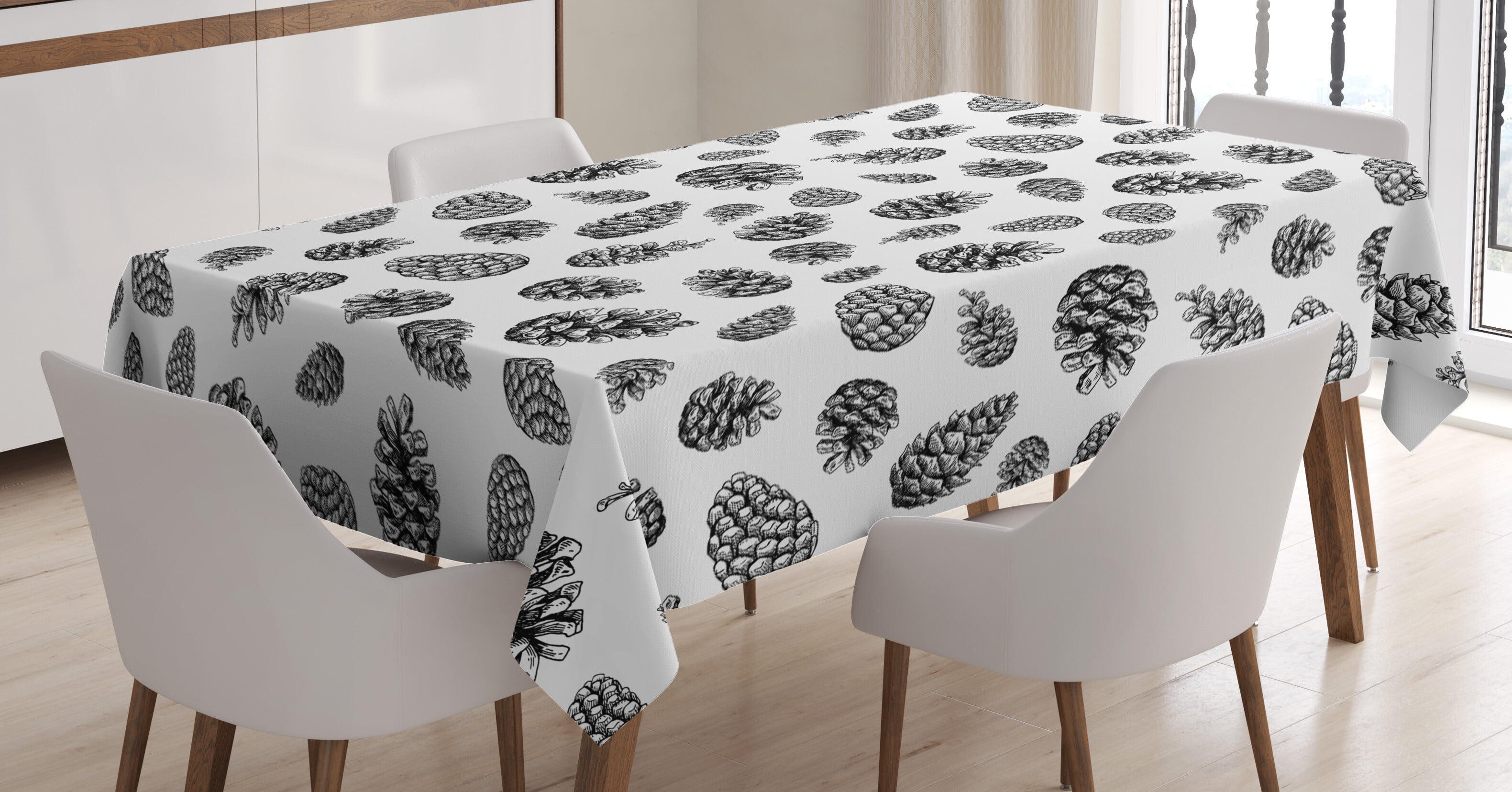 Ambesonne Pine Cone Tablecloth Rectangular Table Cover, Monochrome ...