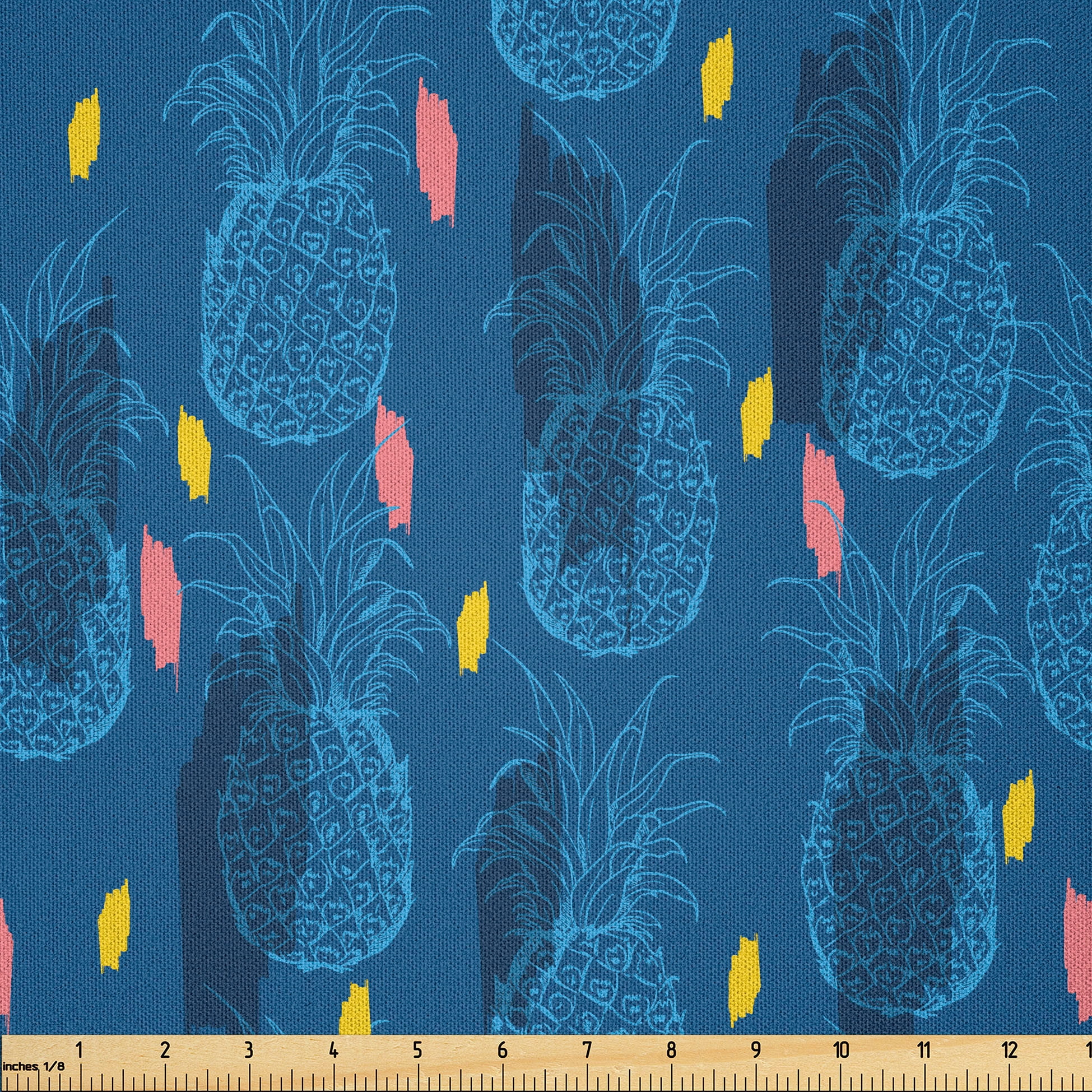 Ambesonne Pineapple Fabric by the Yard Microfiber, Exotic Ananas ...