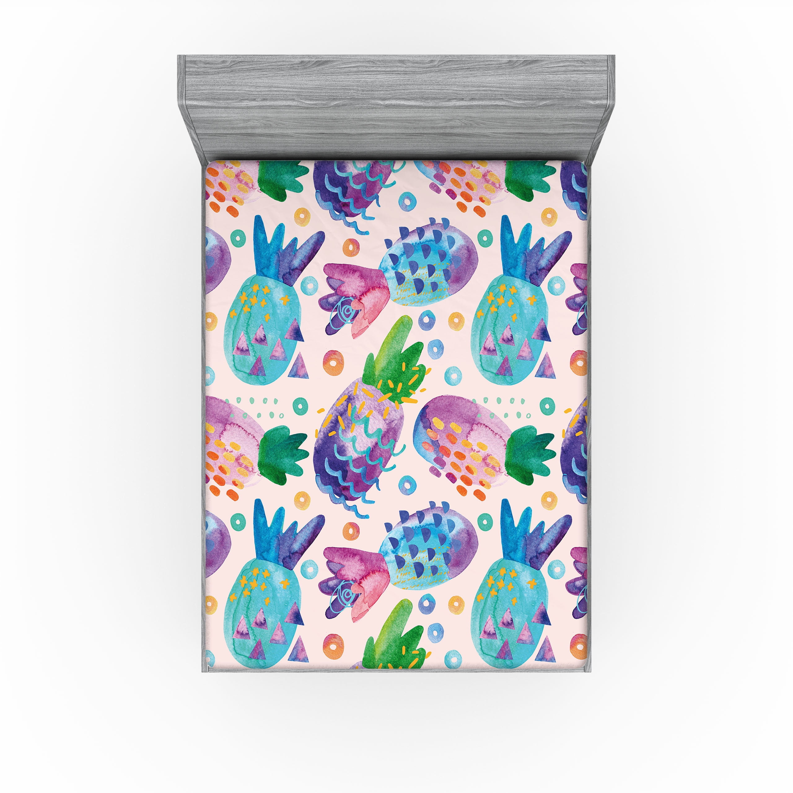 Ambesonne Pineapple Fitted Sheet, Summer Memphis Fruit Art, Full Size ...