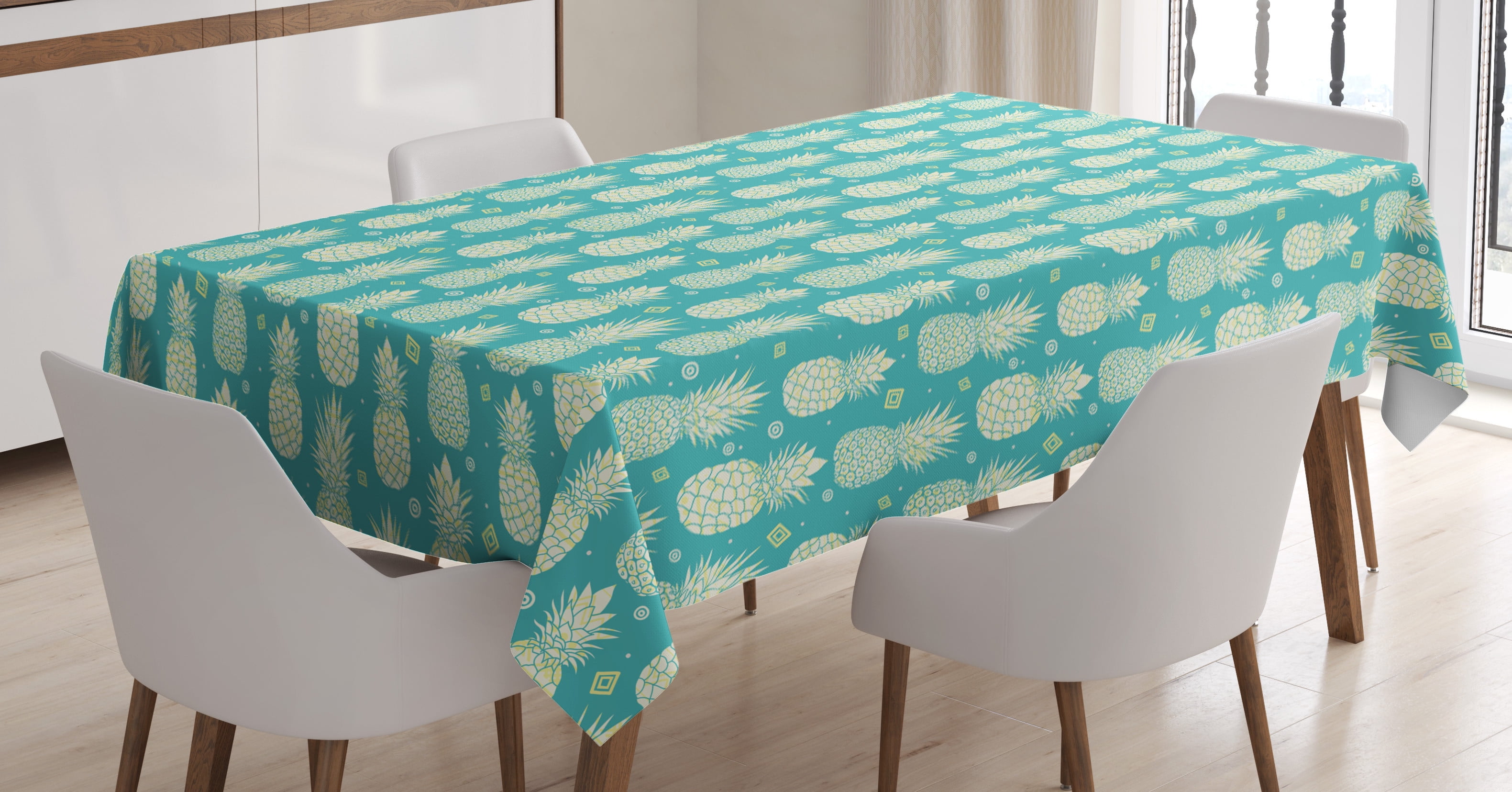 Ambesonne Pineapple Tablecloth Rectangular Table Cover, Abstract Summer ...