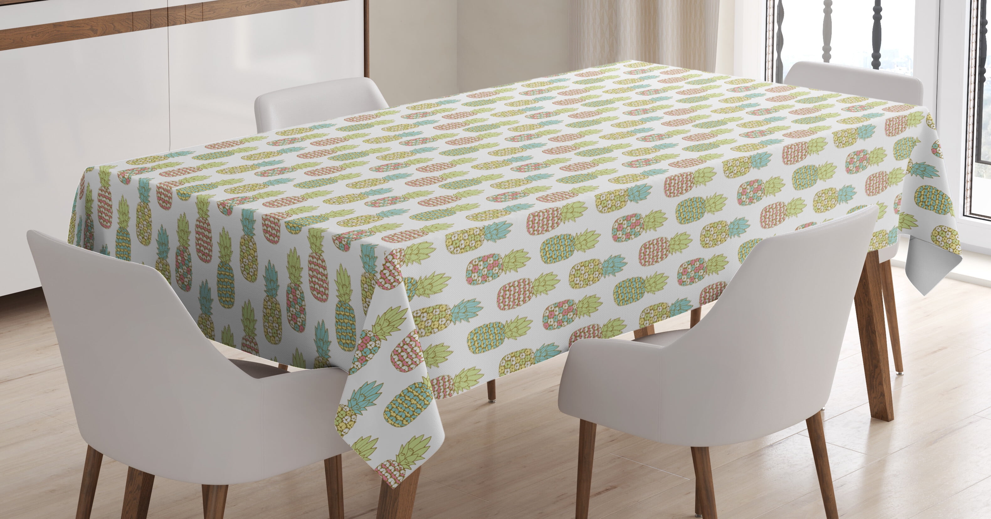 Ambesonne Pineapple Tablecloth Rectangular Table Cover, Pastel Tropical ...
