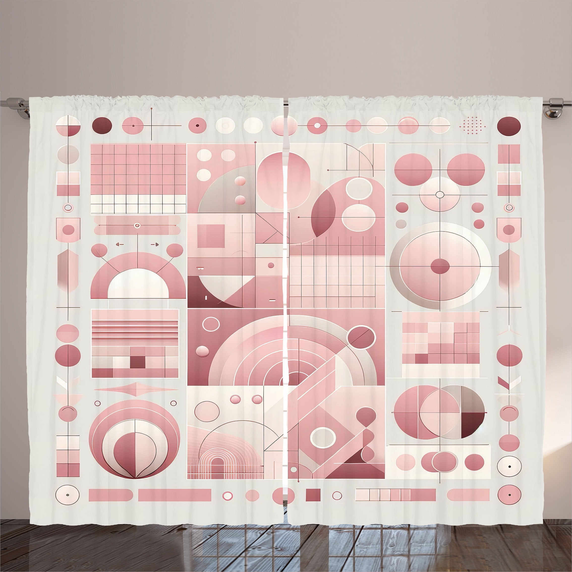 Ambesonne Pink Curtains 2 Panel Set, Mid Century Modern Rounds Boho ...